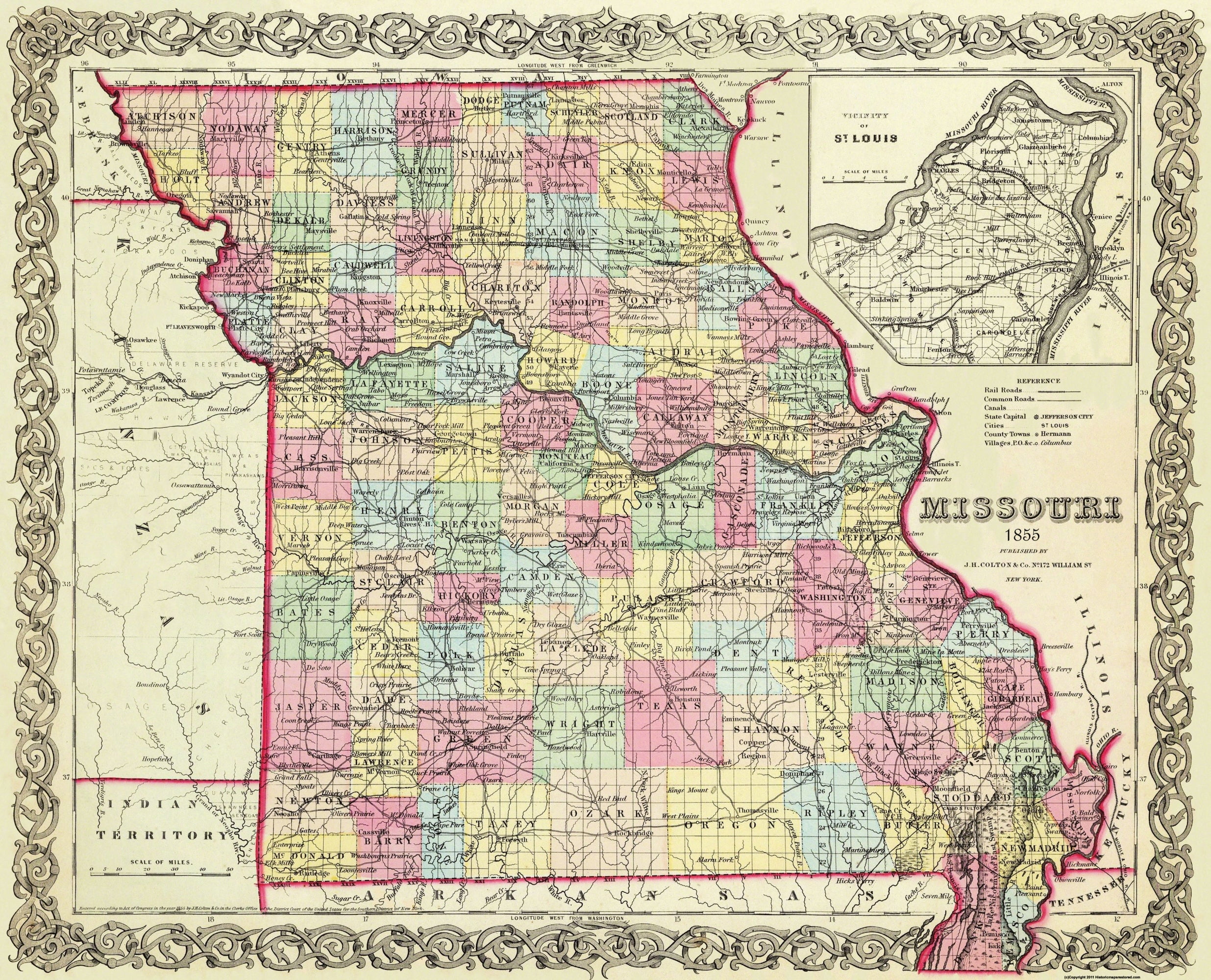 Historic State Map - Missouri - Colton 1855 - 28.44 x 23 - Vintage Wall ...
