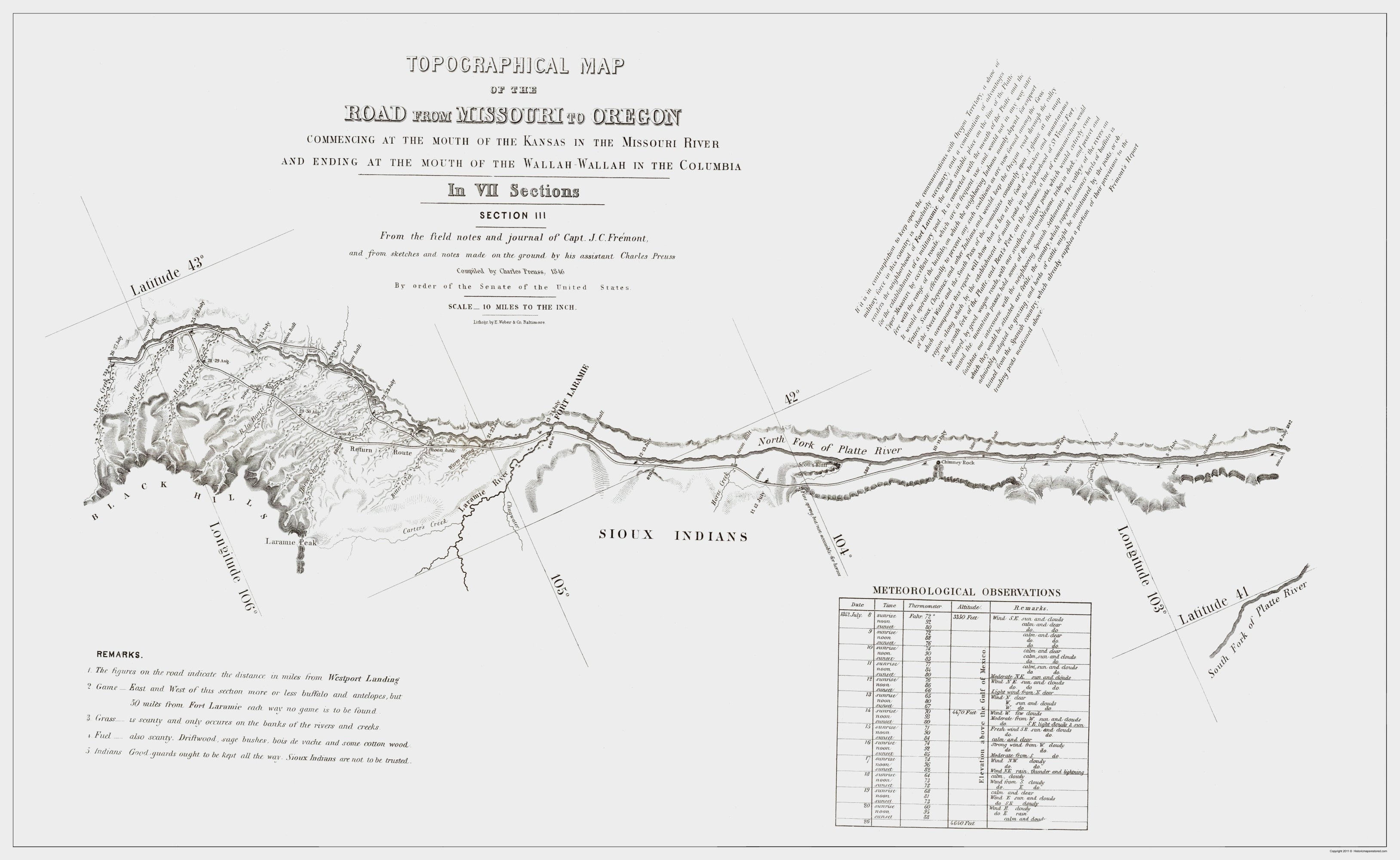 Historic State Map - Missouri Oregon Trail - Preuss 1846 - 23 x 37.45 ...