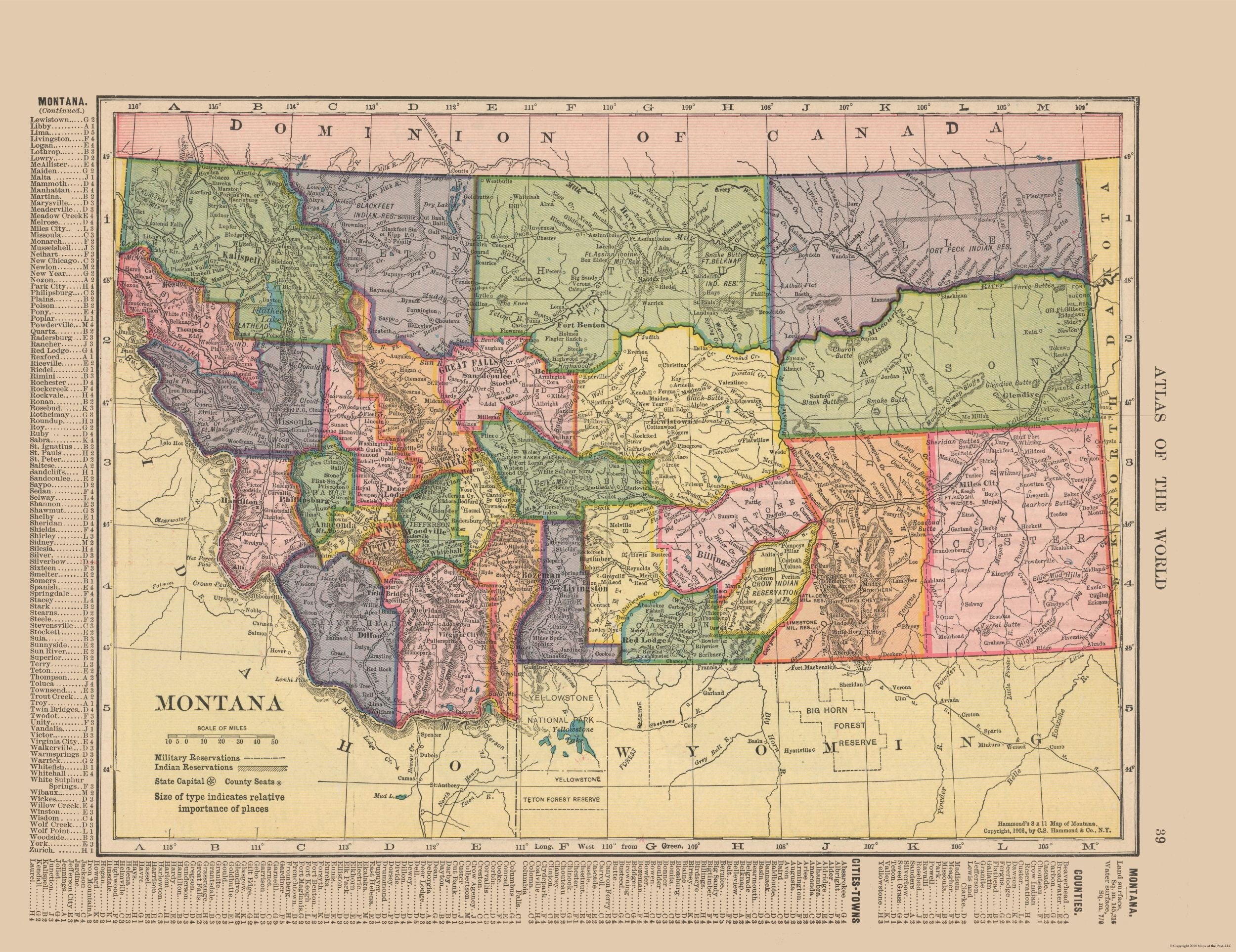 Historic State Map - Montana - Hammond 1910 - Vintage Wall Art ...