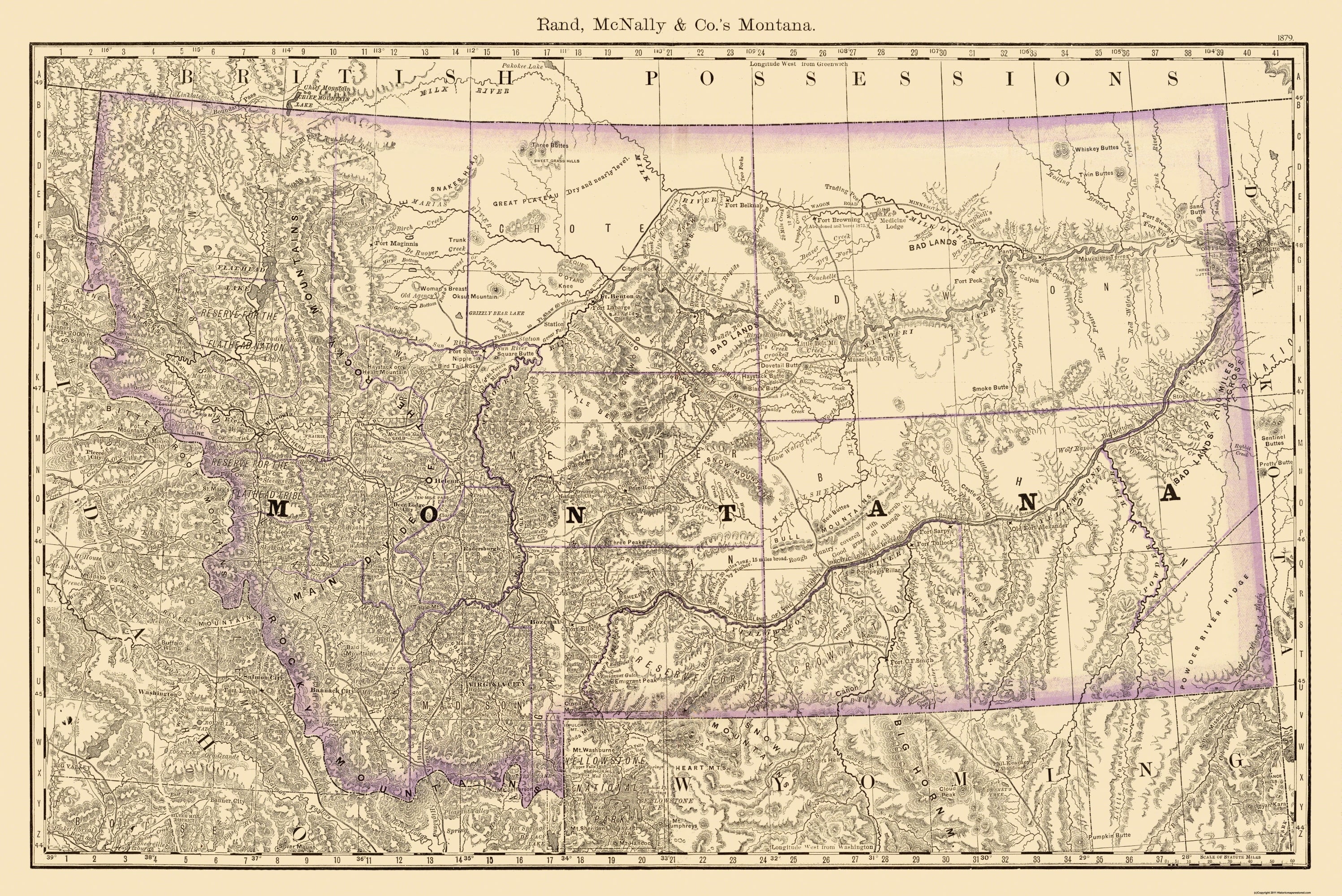 Historic State Map - Montana - Rand McNally 1879 - 34.44 x 23 - Vintage ...