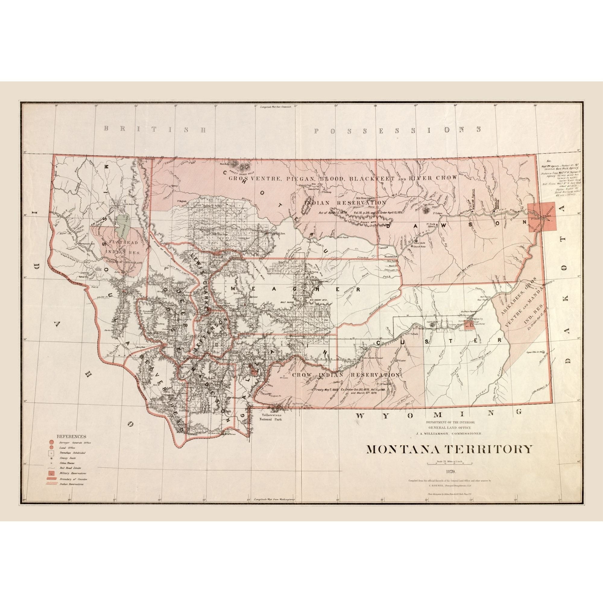 Historic State Map - Montana - Williamson 1879 - 31.52 x 23 - Vintage ...