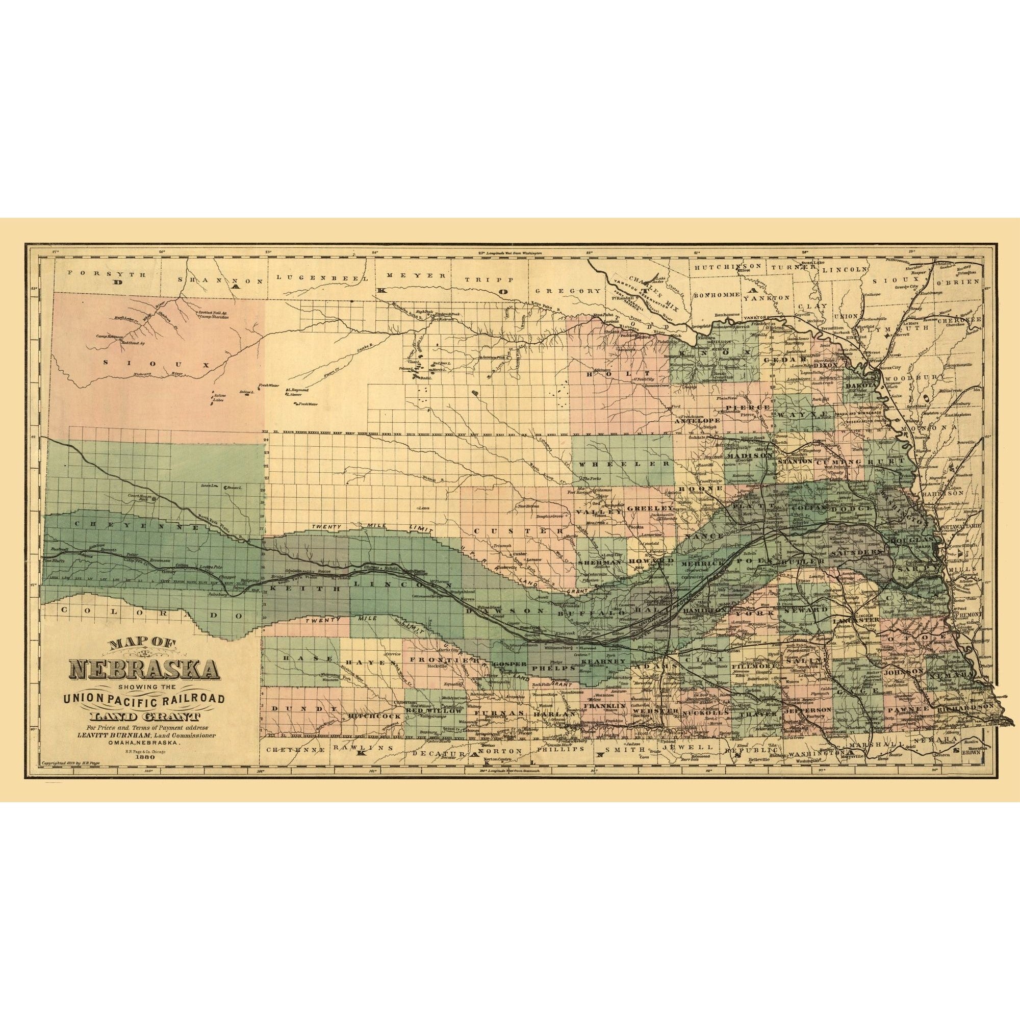 Historic State Map - Nebraska - Page 1880 - Vintage Wall Art - Walmart.com