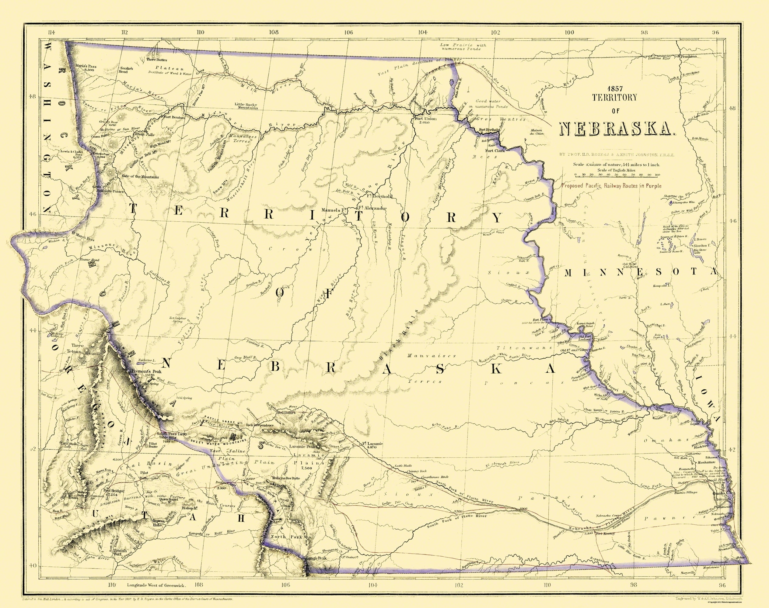 Historic State Map - Nebraska Territory - Rogers 1857 - 29.06 x 23 ...