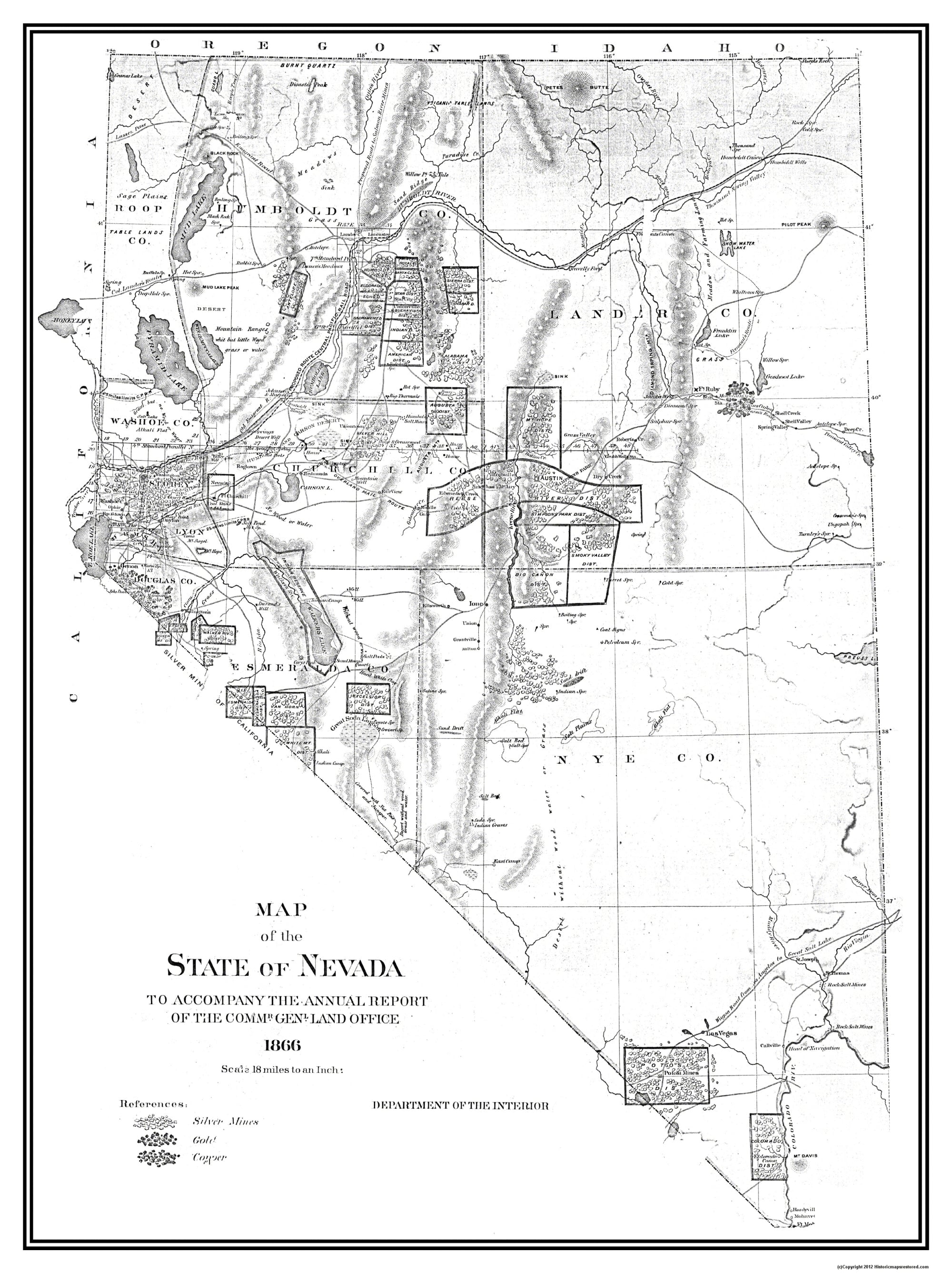 Historic State Map - Nevada - Dept of Interior 1866 - 23 x 30.74 ...