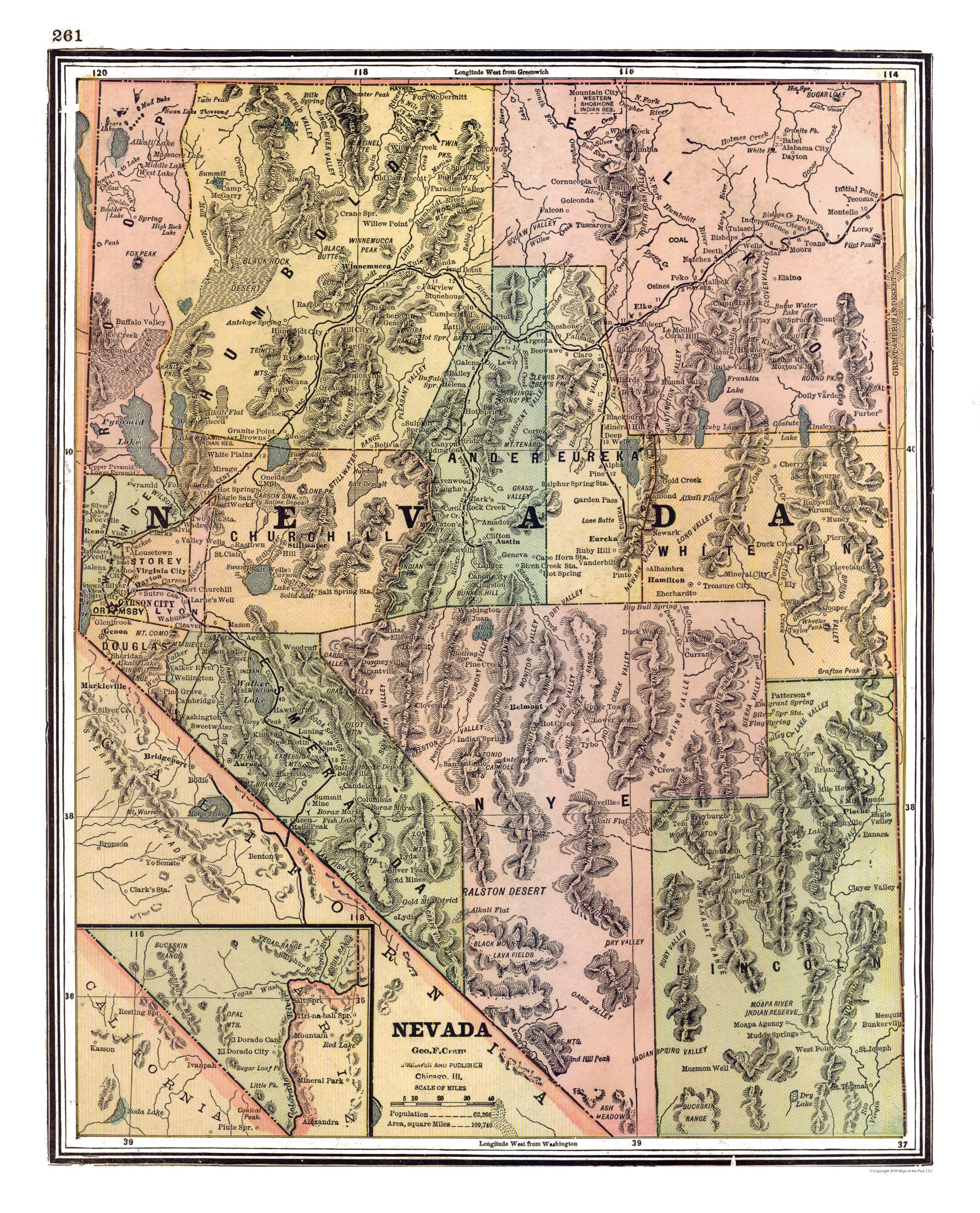 Historic State Map - Nevada - Johnson 1888 - Vintage Wall Art - Walmart.com