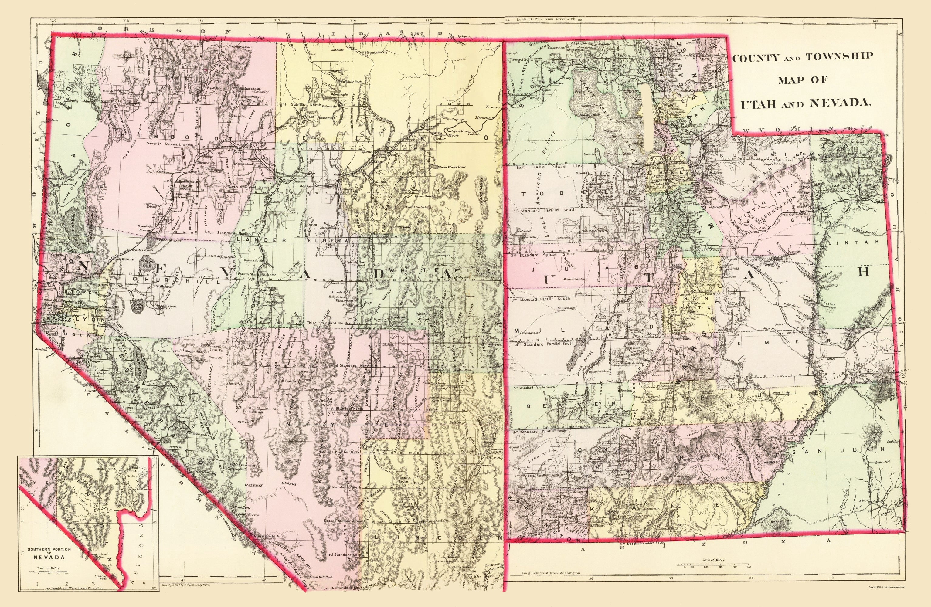 Historic State Map - Nevada Utah - Mitchell 1890 - 23 x 35.27 - Vintage ...