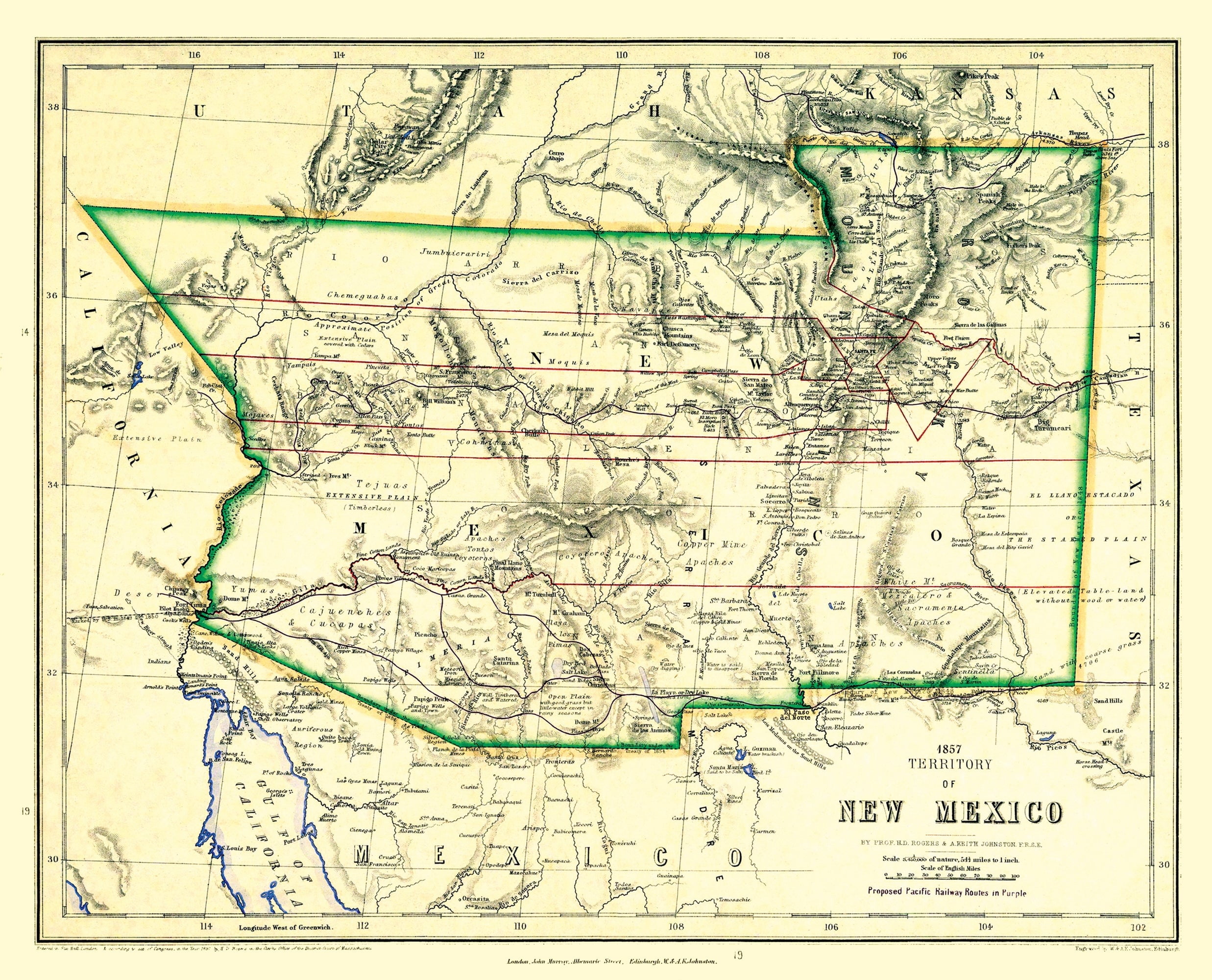 Historic State Map - New Mexico Territory - Johnston 1857 - 28.44 x 23 ...