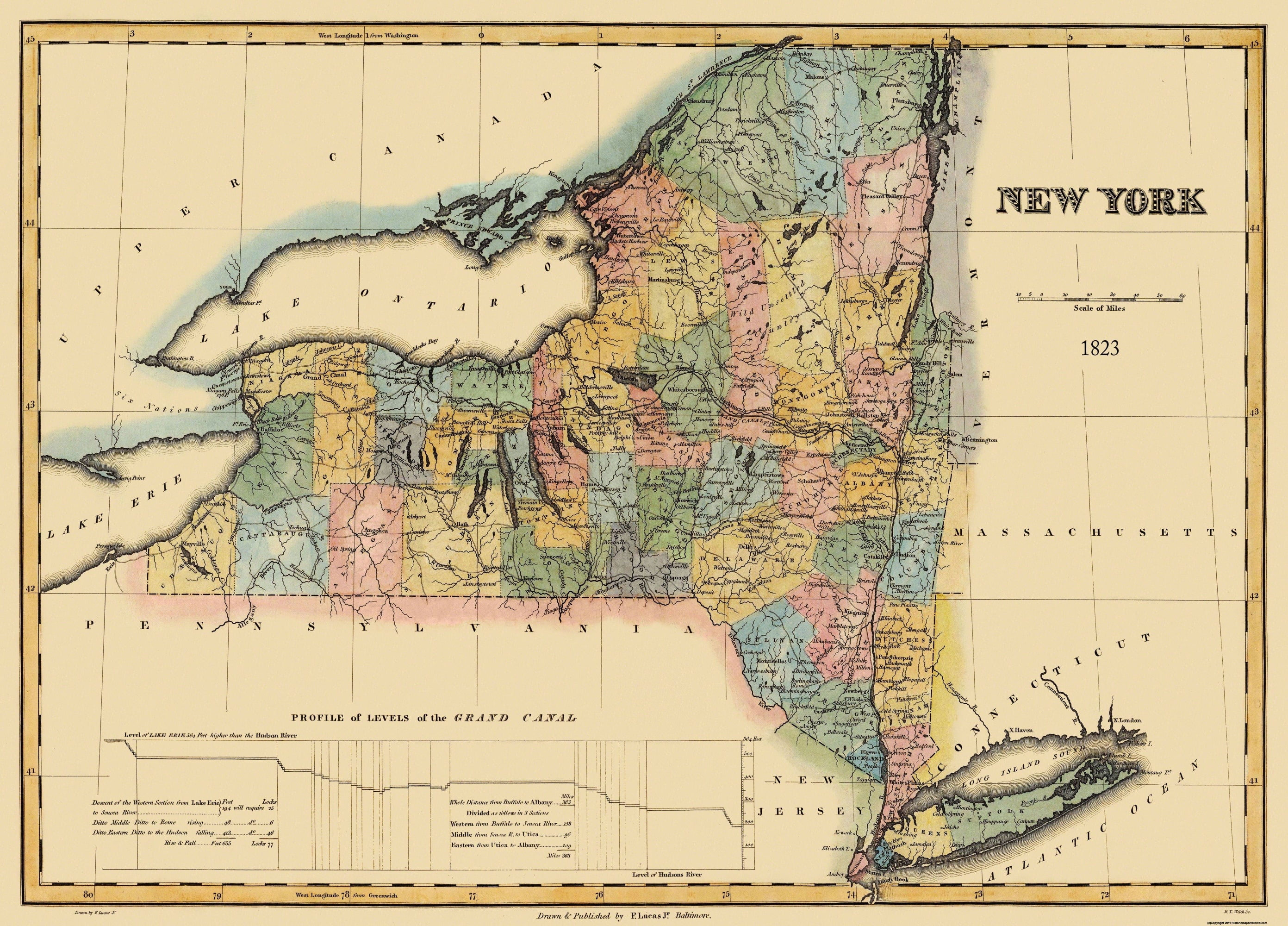 Historic State Map - New York - Lucas 1823 - Vintage Wall Art - Walmart.com