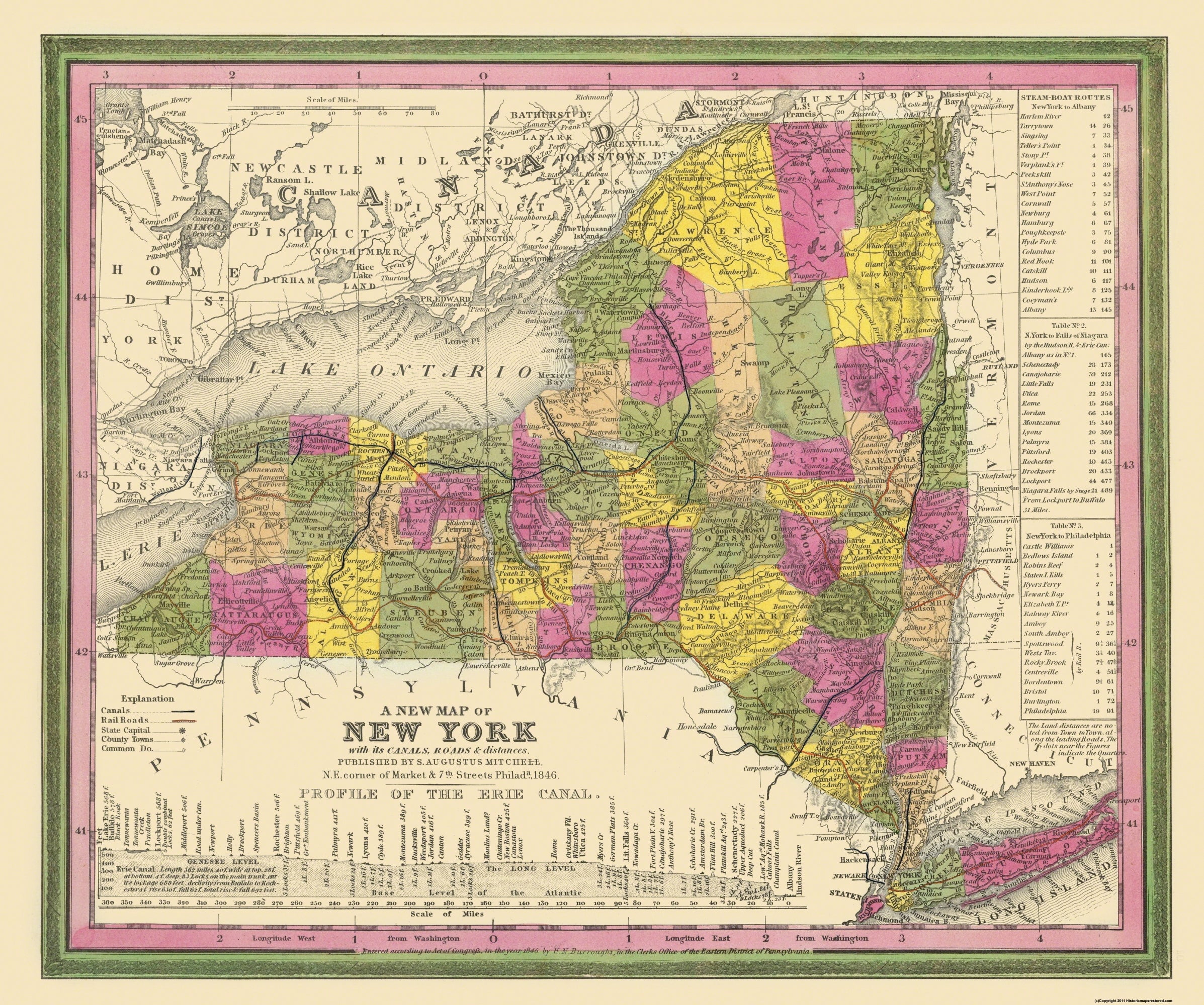 Historic State Map - New York - Mitchell 1846 - 27.5 x 23 - Vintage ...