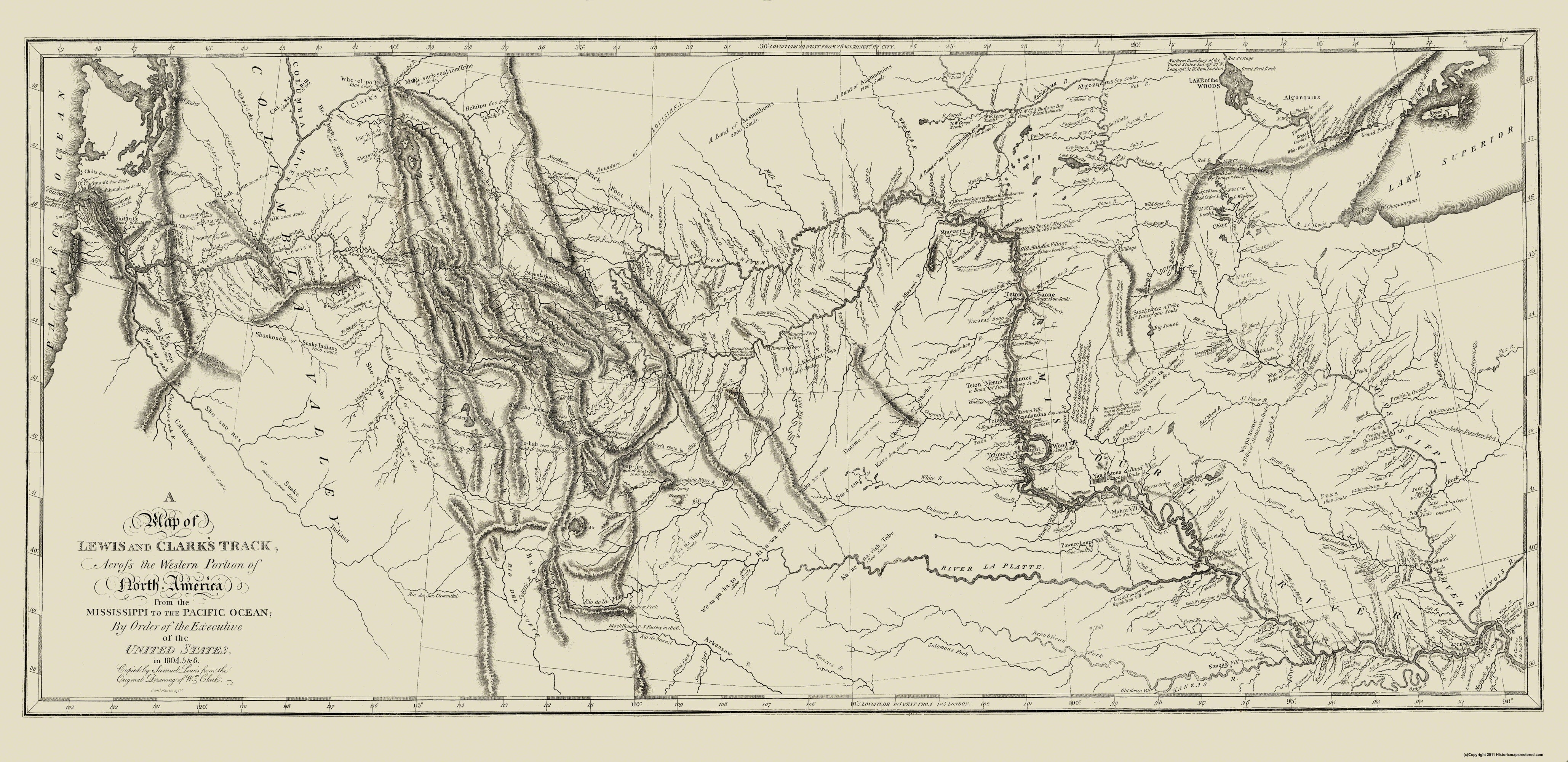 Historic State Map - North America Lewis Clark Routes - Clark 1806 - 47 ...