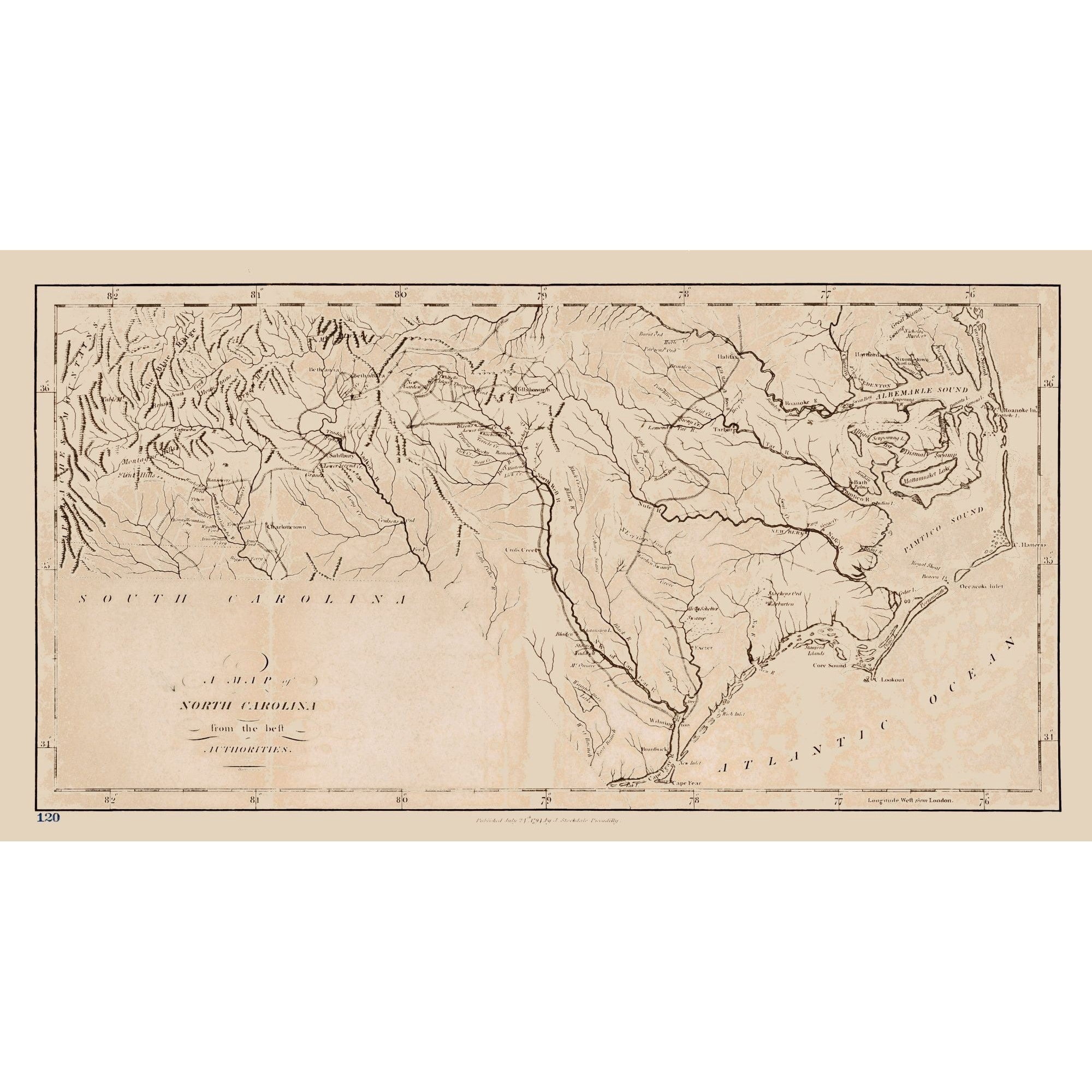 Historic State Map - North Carolina - Stockdale 1794 - 42.47 x 23 ...