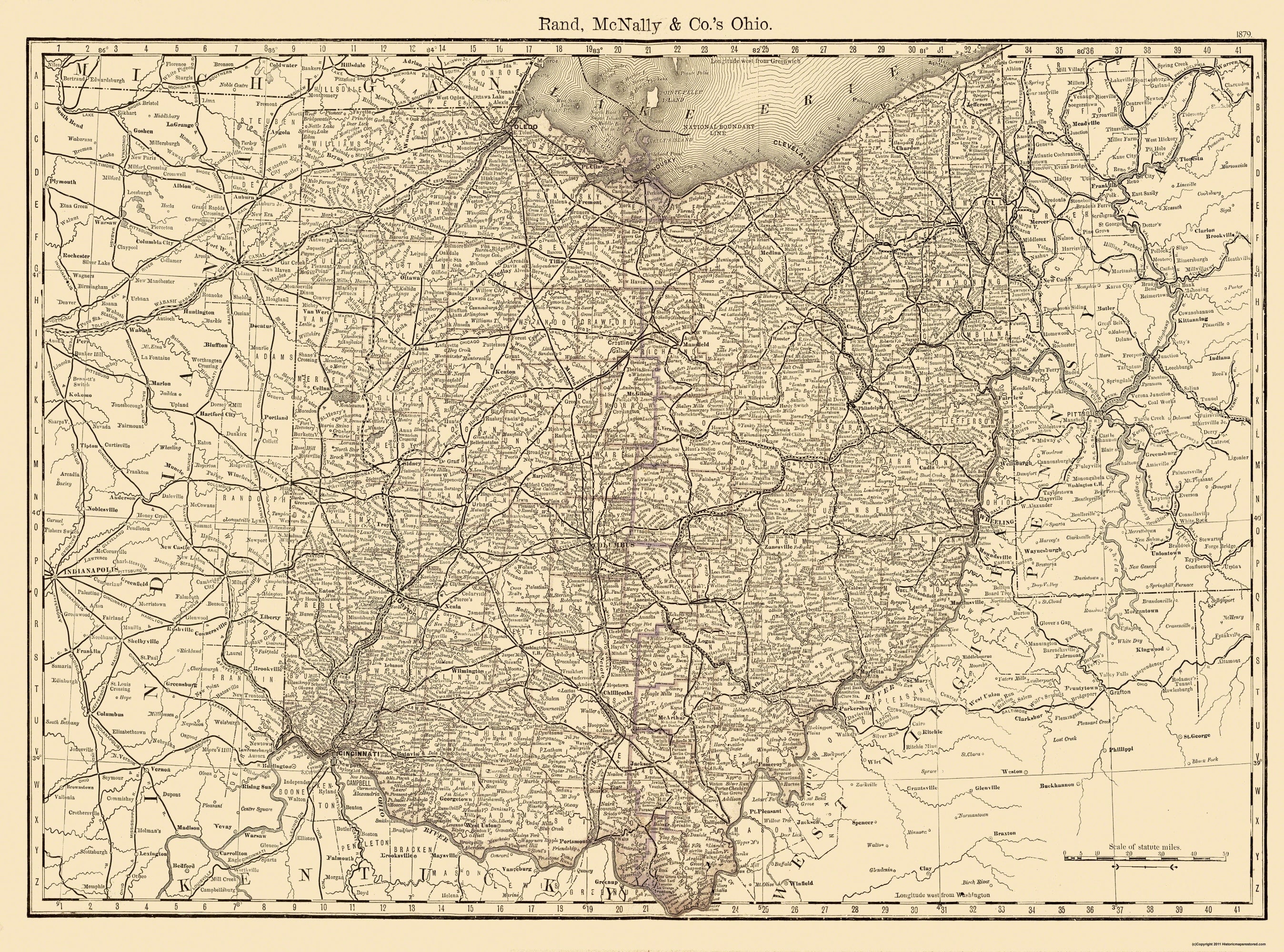 Historic State Map - Ohio - Rand McNally 1879 - Vintage Wall Art ...
