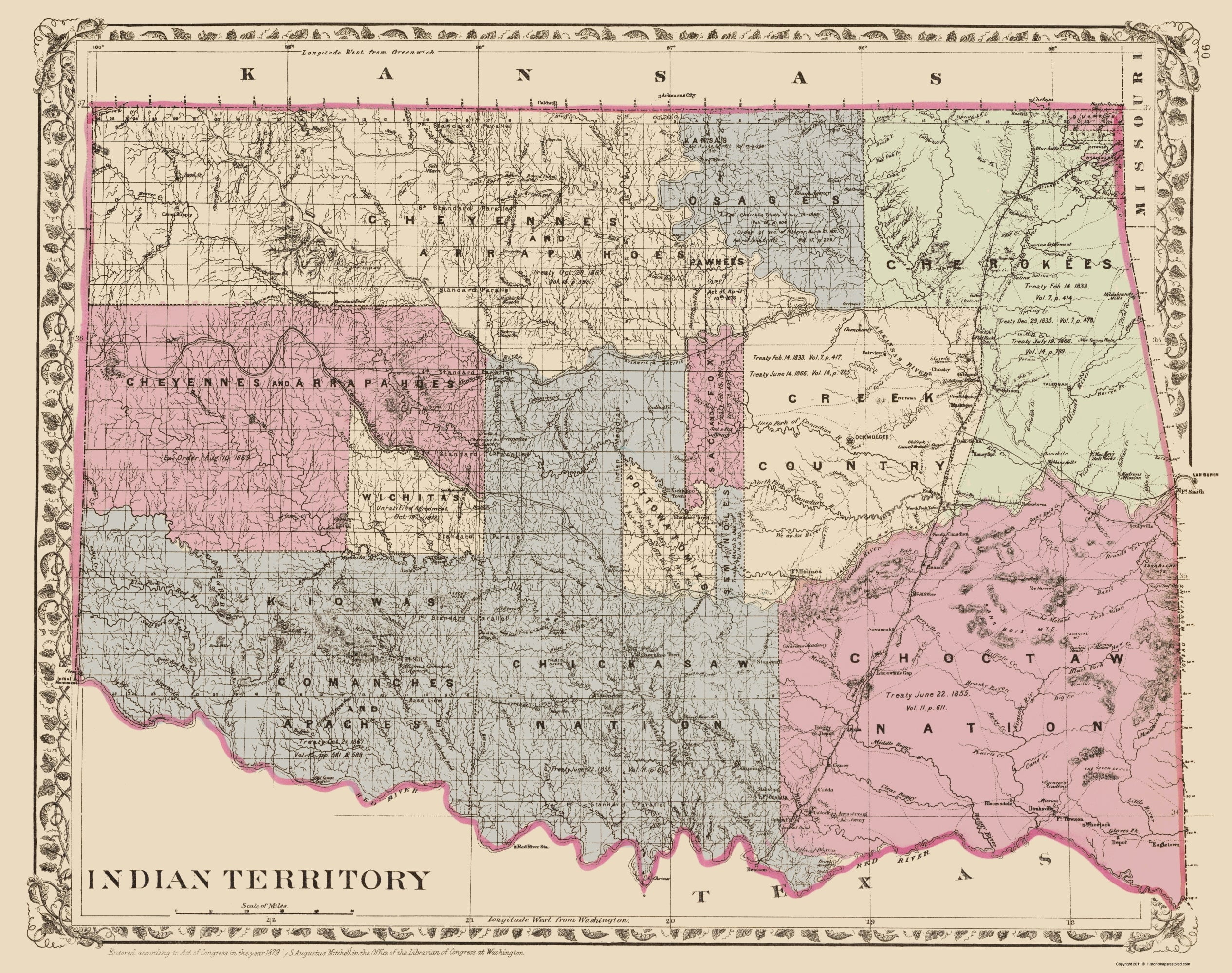 Historic State Map - Oklahoma Indian Territory - Gary 1873 - 23 x 29.10 ...