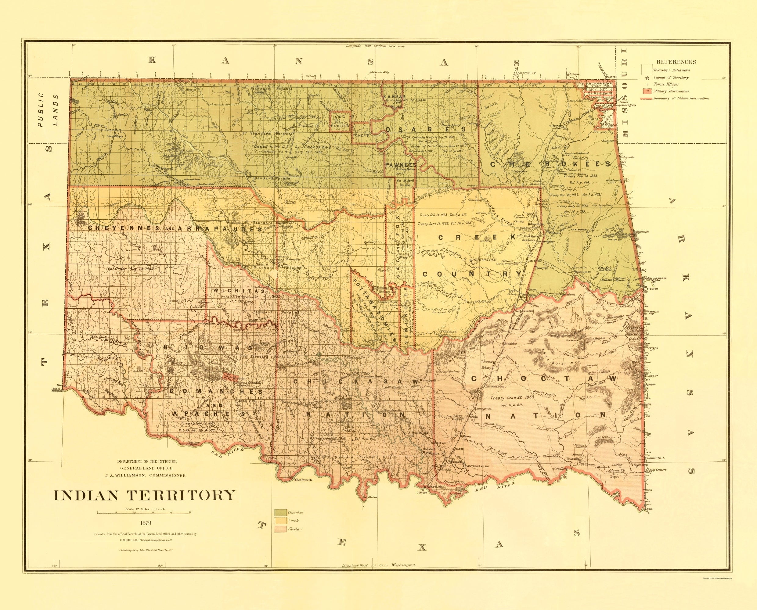 Historic State Map - Oklahoma Indian Territory - Roeser 1879 - 23 x 28. ...