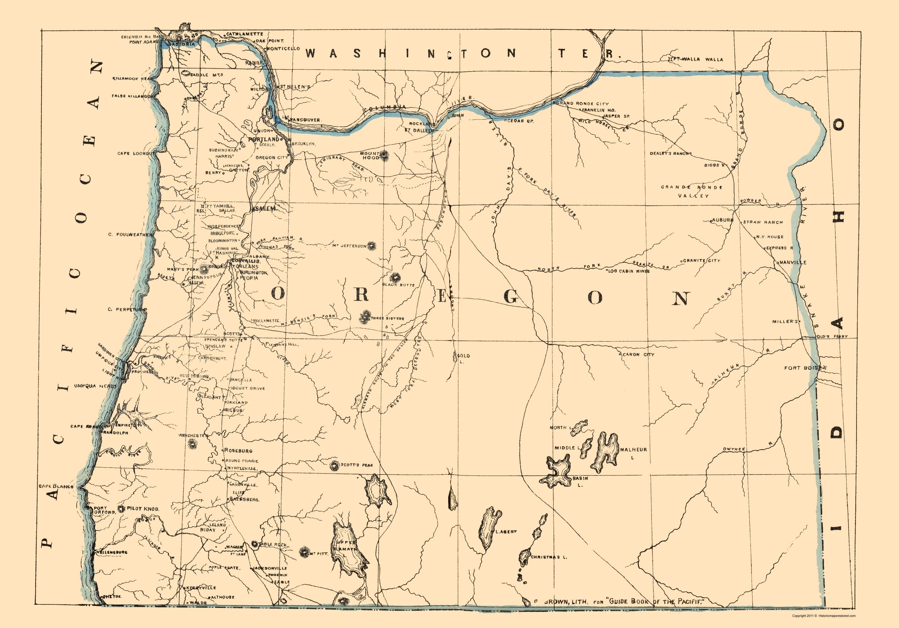 Historic State Map - Oregon - Holdredge 1866 - 23 x 32.91 - Vintage ...