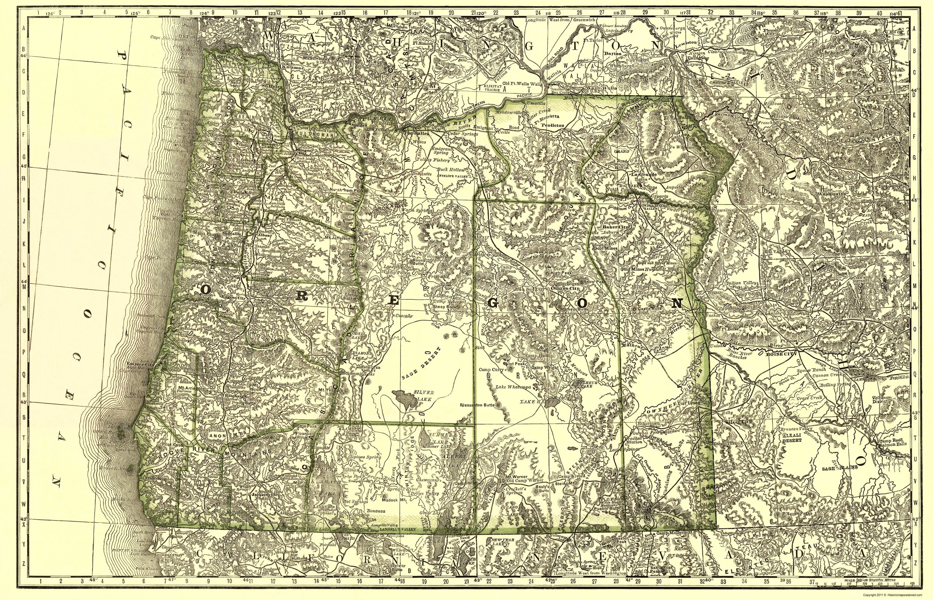 Historic State Map - Oregon - Rand McNally 1876 - 23 x 35.71 - Vintage Wall Art - Walmart.com