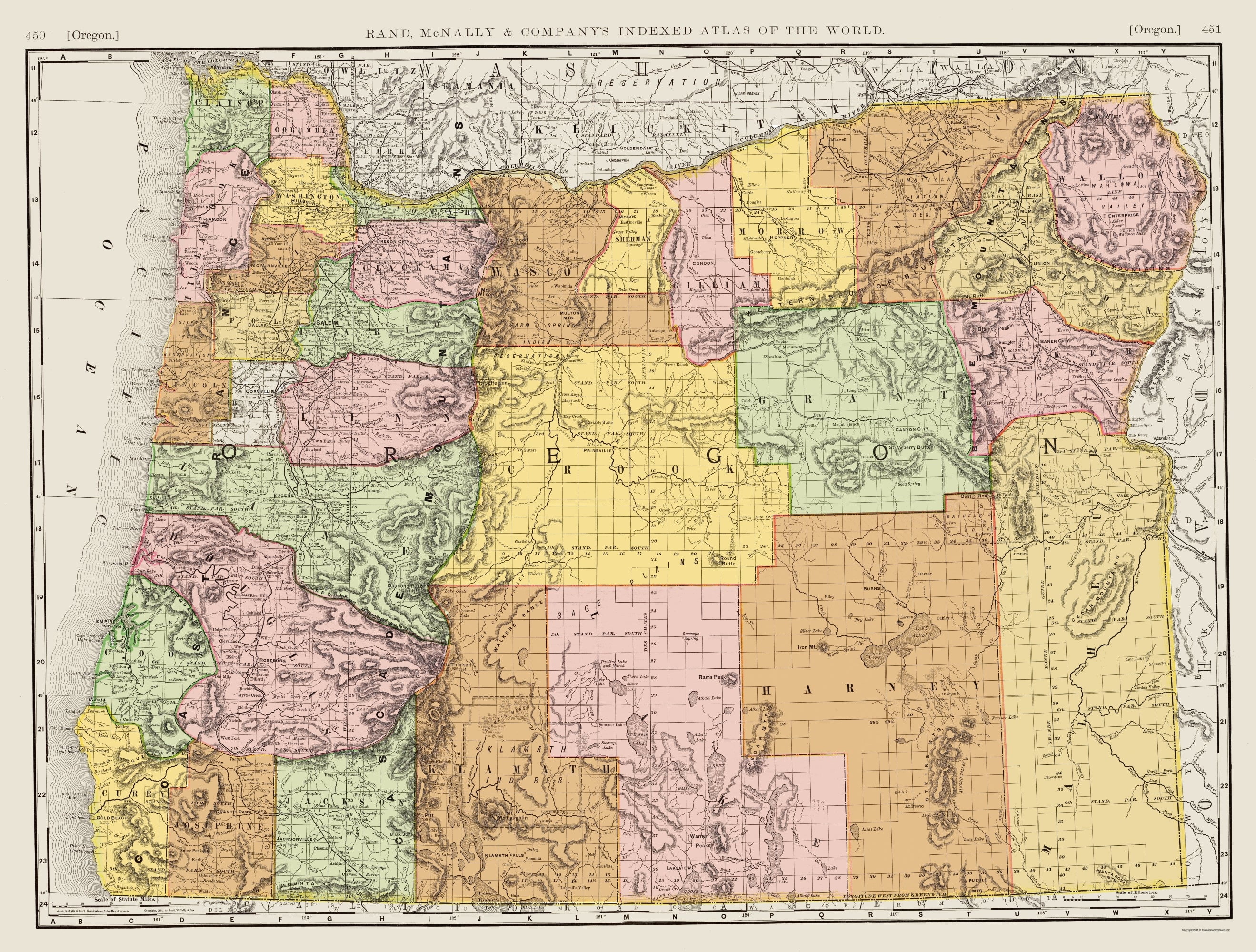 Historic State Map - Oregon - Rand McNally 1898 - 23 x 30.33 - Vintage ...