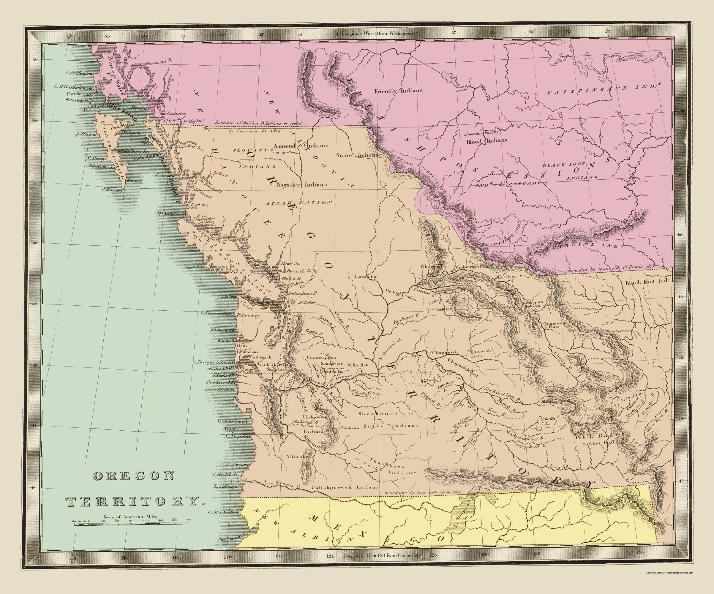 Historic State Map - Oregon Territory - Illman 1833 - Vintage Wall Art ...