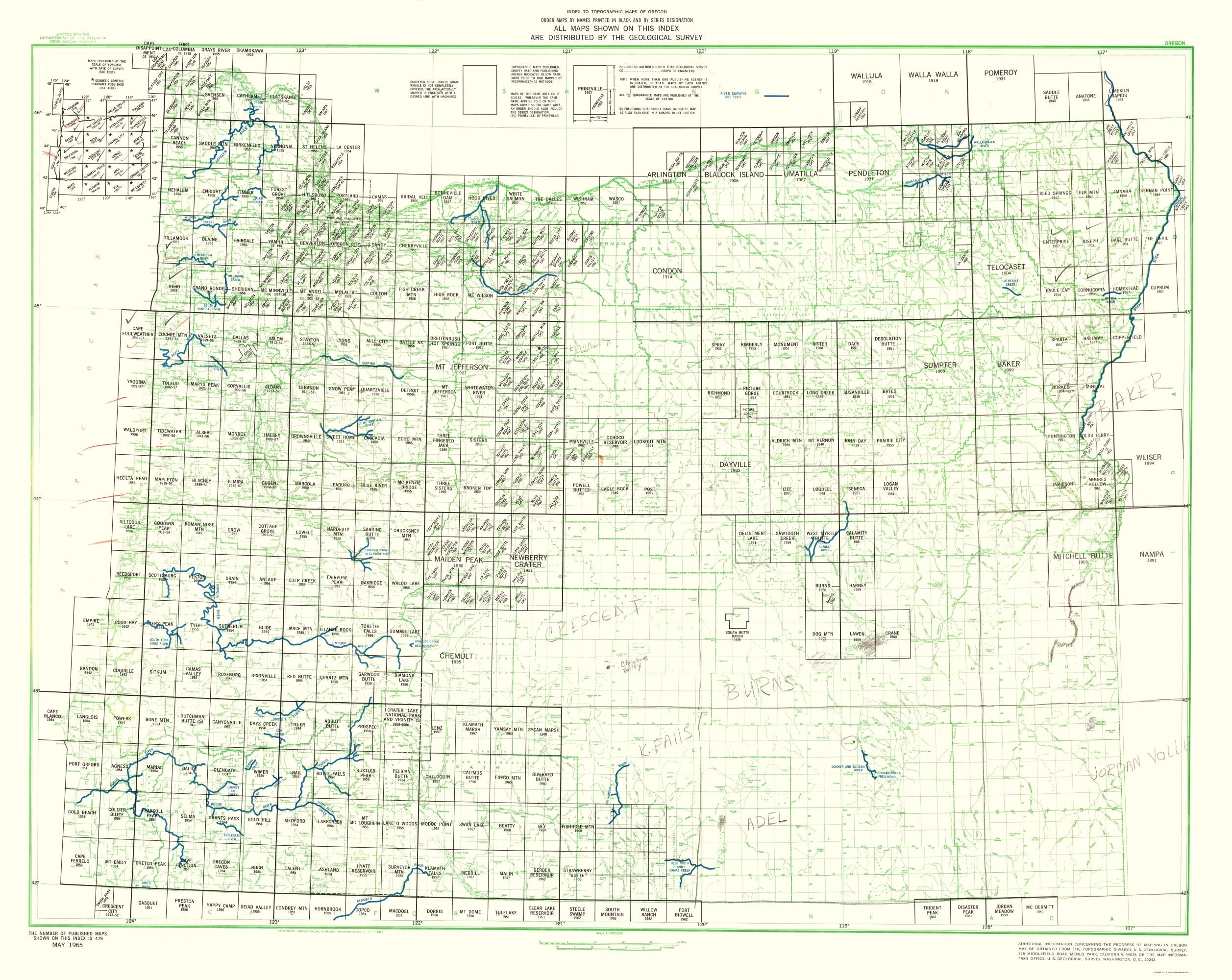 Historic State Map - Oregon - USGS 1965 - 23 x 28.92 - Vintage Wall Art ...
