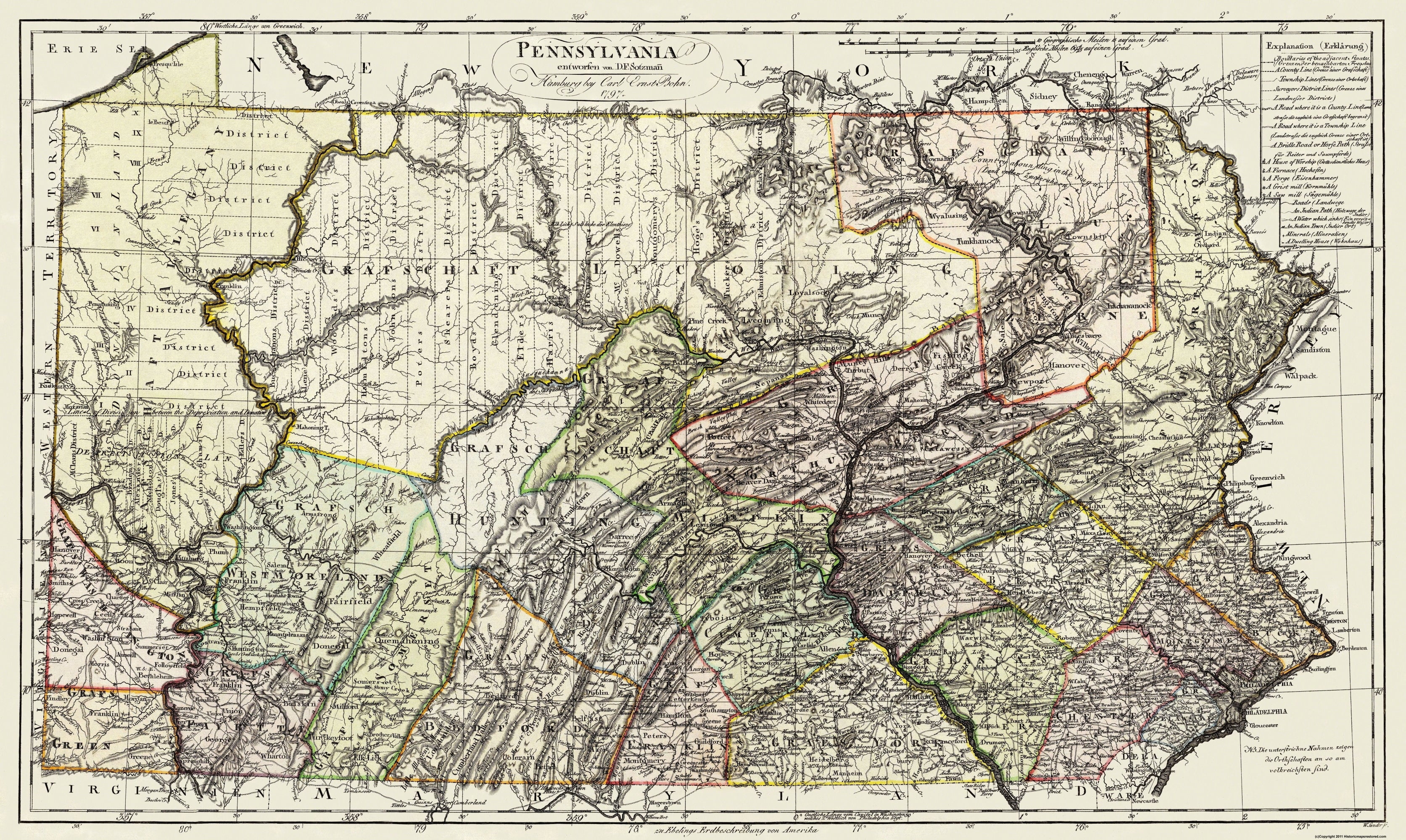 Historic State Map - Pennsylvania - Bohn 1797 - 38.44 x 23 - Vintage ...