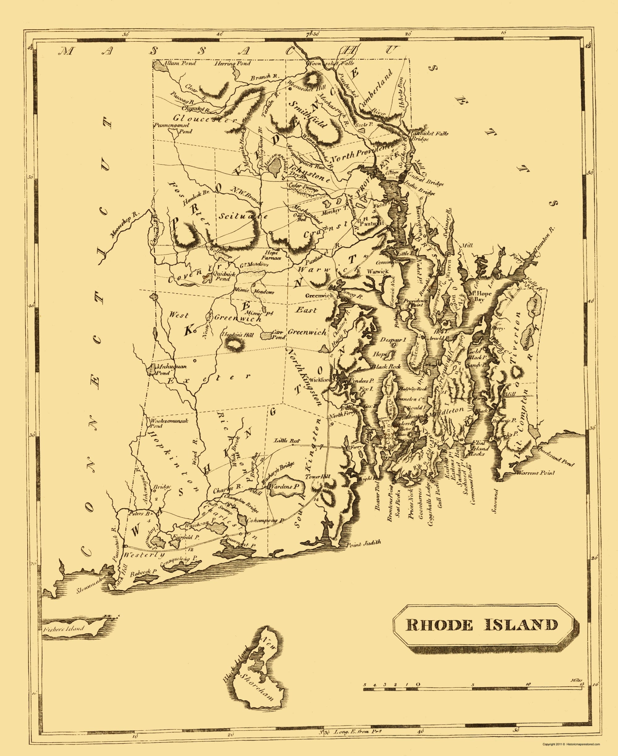 Historic State Map - Rhode Island - Arrowsmith 1808 - 23 x 28.14 ...