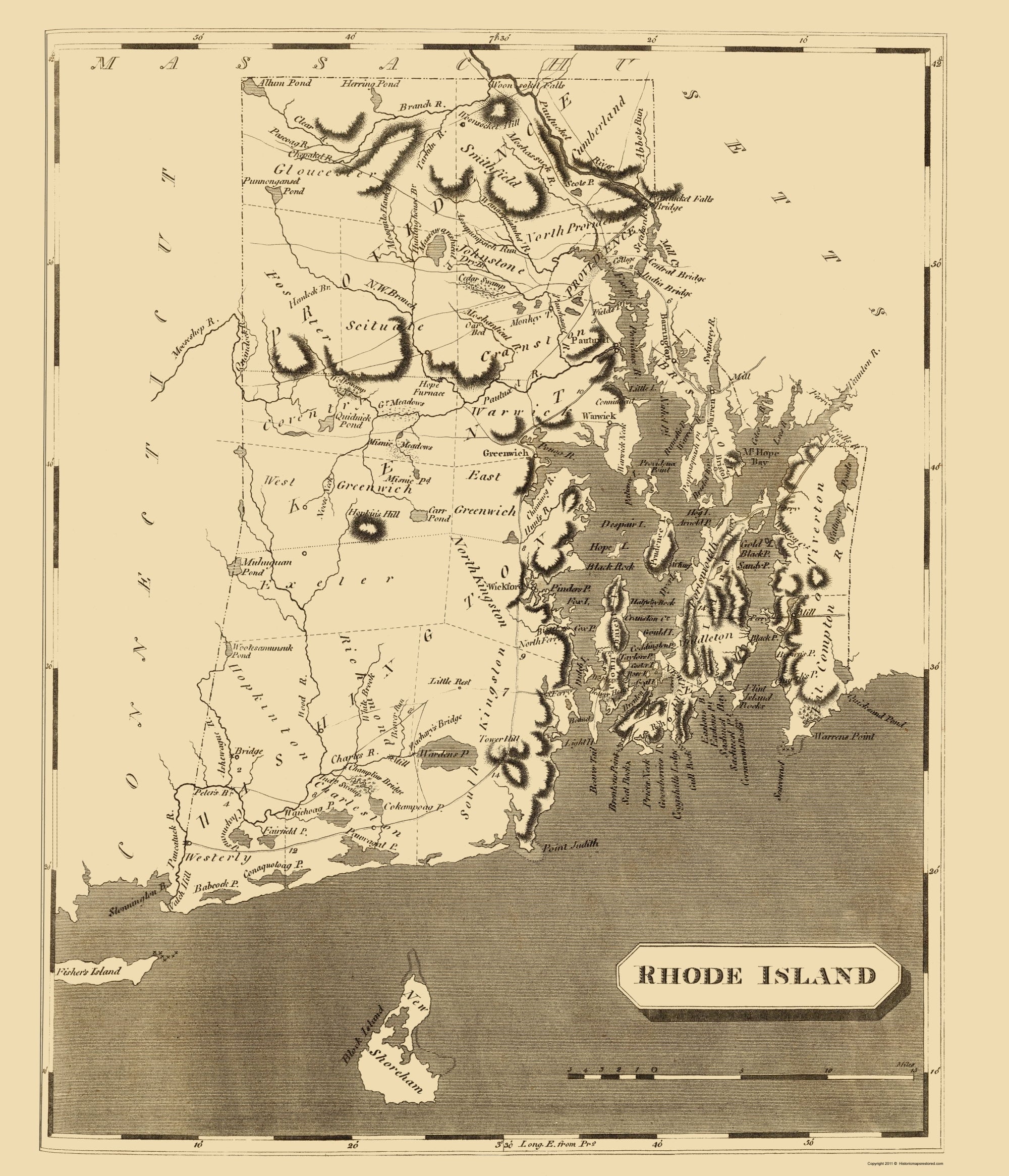 Historic State Map - Rhode Island - Arrowsmith 1809 - 23 x 26.79 ...