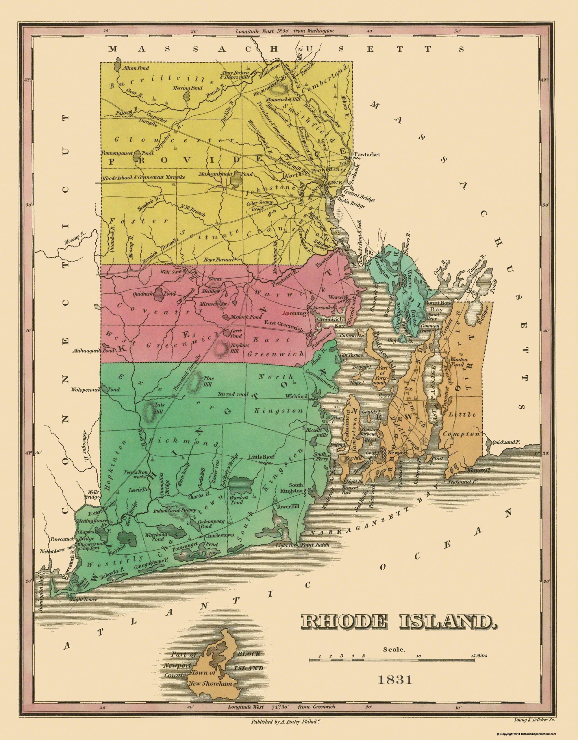 Historic State Map - Rhode Island - Finley 1831 - Vintage Wall Art ...