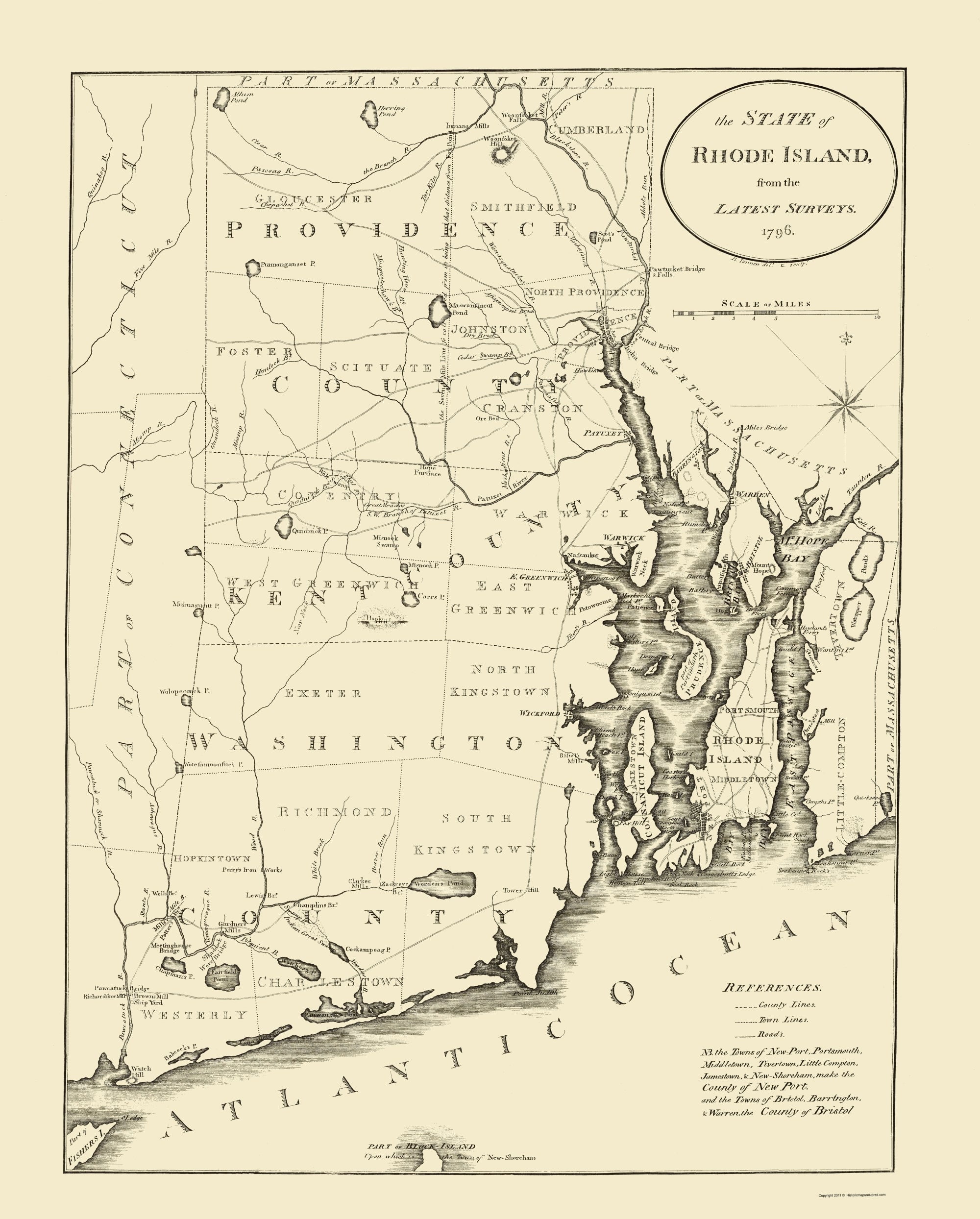 Historic State Map - Rhode Island - Reid 1796 - 23 x 28.61 - Vintage ...