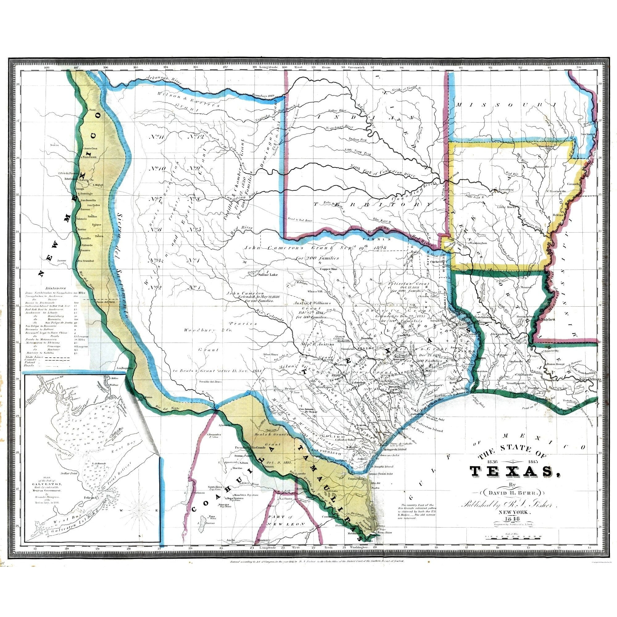 Historic State Map - Texas - David Burr 1845 - 27.48 x 23 - Vintage ...