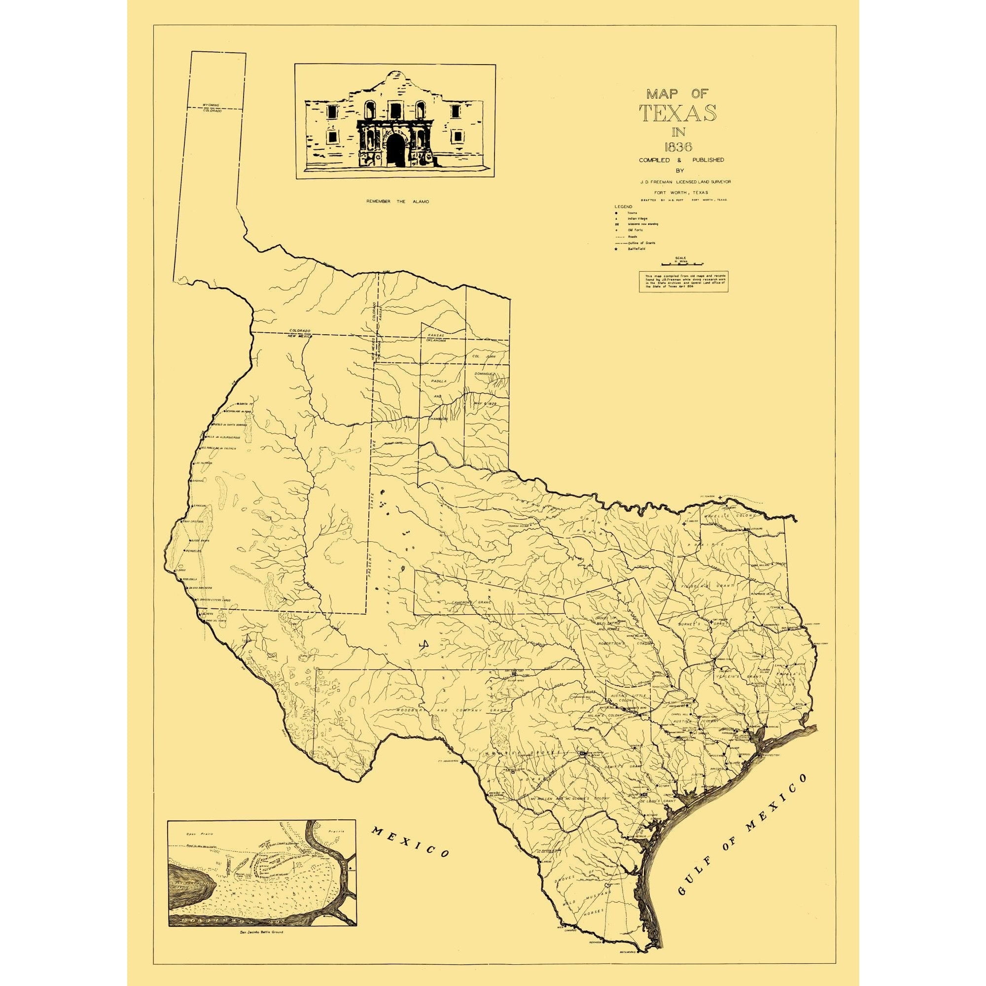 Historic State Map - Texas - Freeman 1836 - 23 x 30.98 - Vintage Wall ...