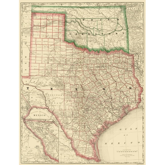 Historic State Map - Texas Indian Territory - Rand McNally 1879 - 23 x 29.94 - Vintage Wall Art ...