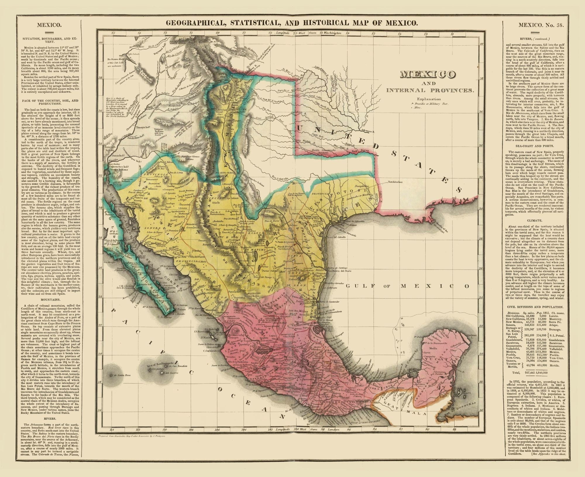 Historic State Map - Texas Mexico - Carey 1822 - 28.21 x 23 - Vintage ...
