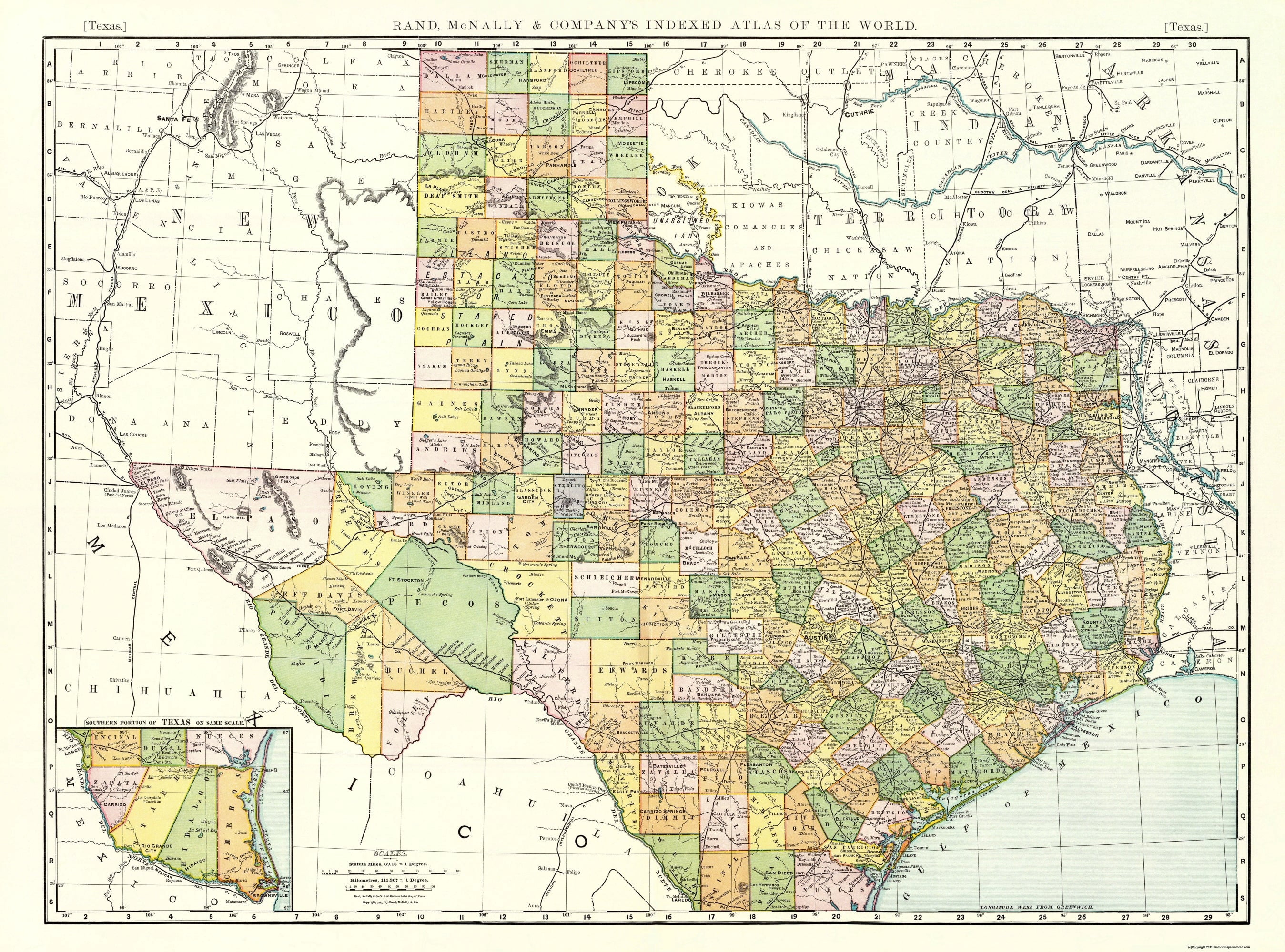 Historic State Map - Texas - Rand McNally 1897 - 31 x 23 - Vintage Wall ...