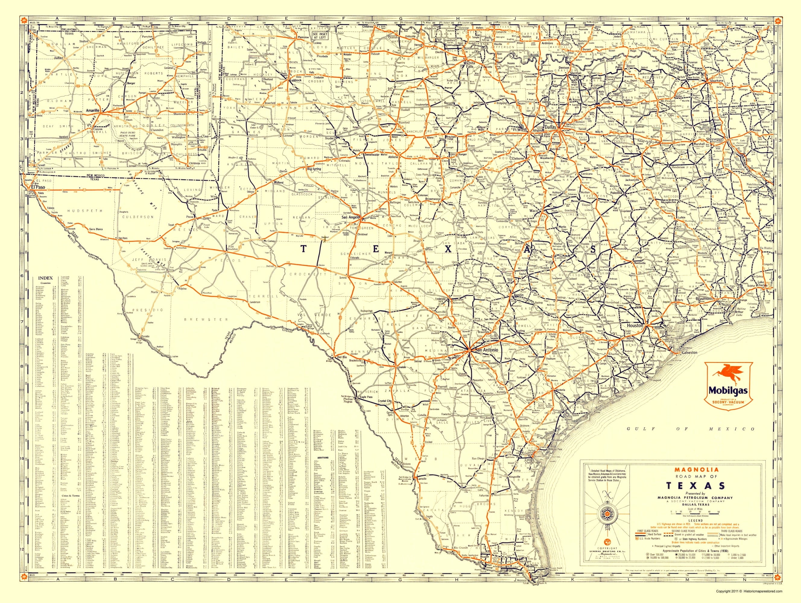 1933 Texas Road Map, Magnolia Petro - Glossy Satin Paper, 23 x 30.55 ...
