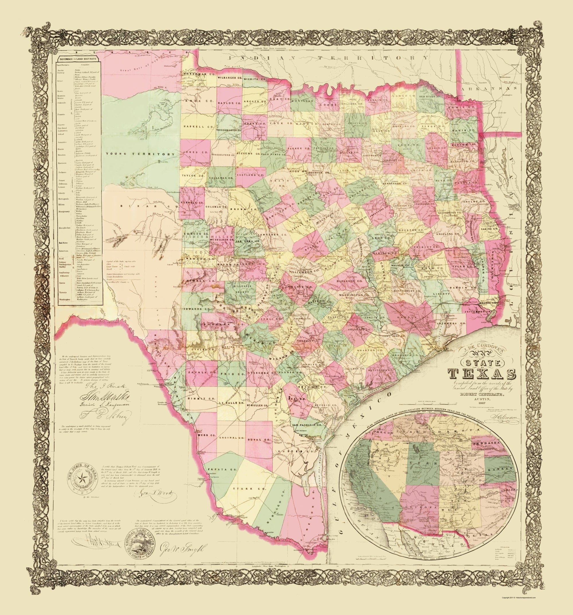 Historic State Map - Texas - USGeneral Land Office 1867 - 23 x 24.67 ...
