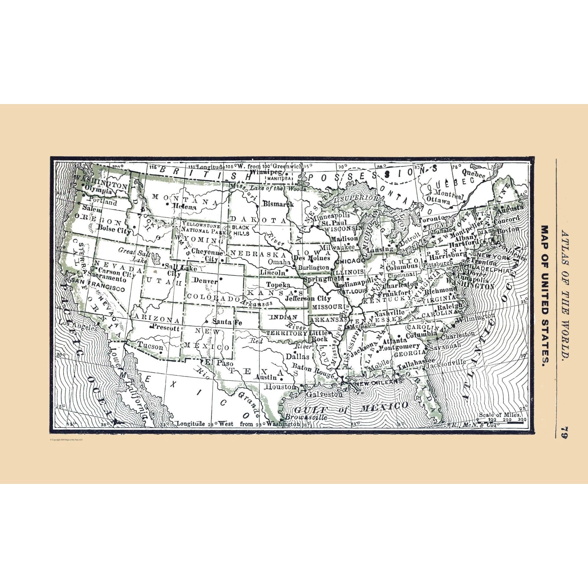 Historic State Map - United States - Alden 1886 - Vintage Wall Art ...
