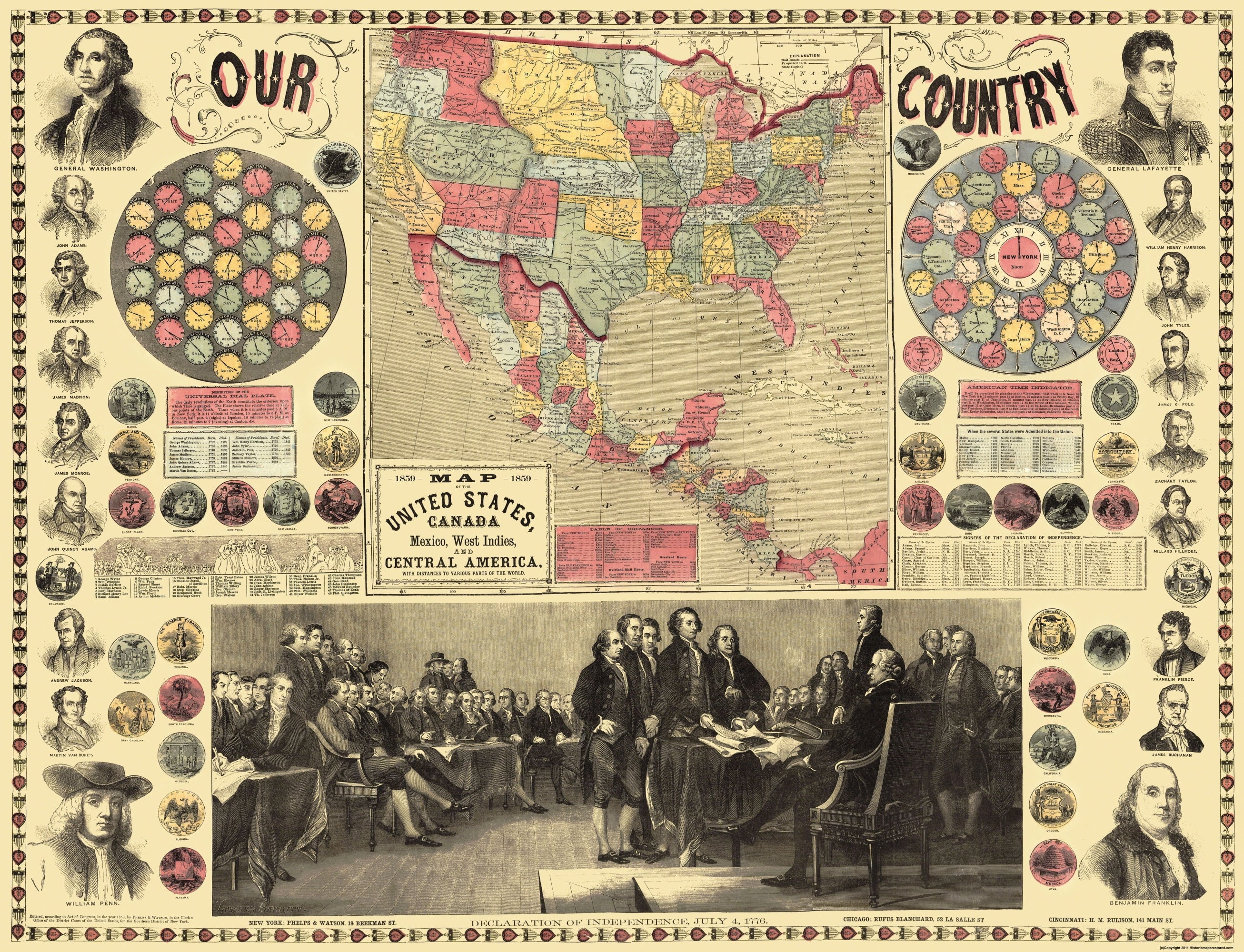 Historic State Map - United States Declaration Signing - Purley 1859 ...