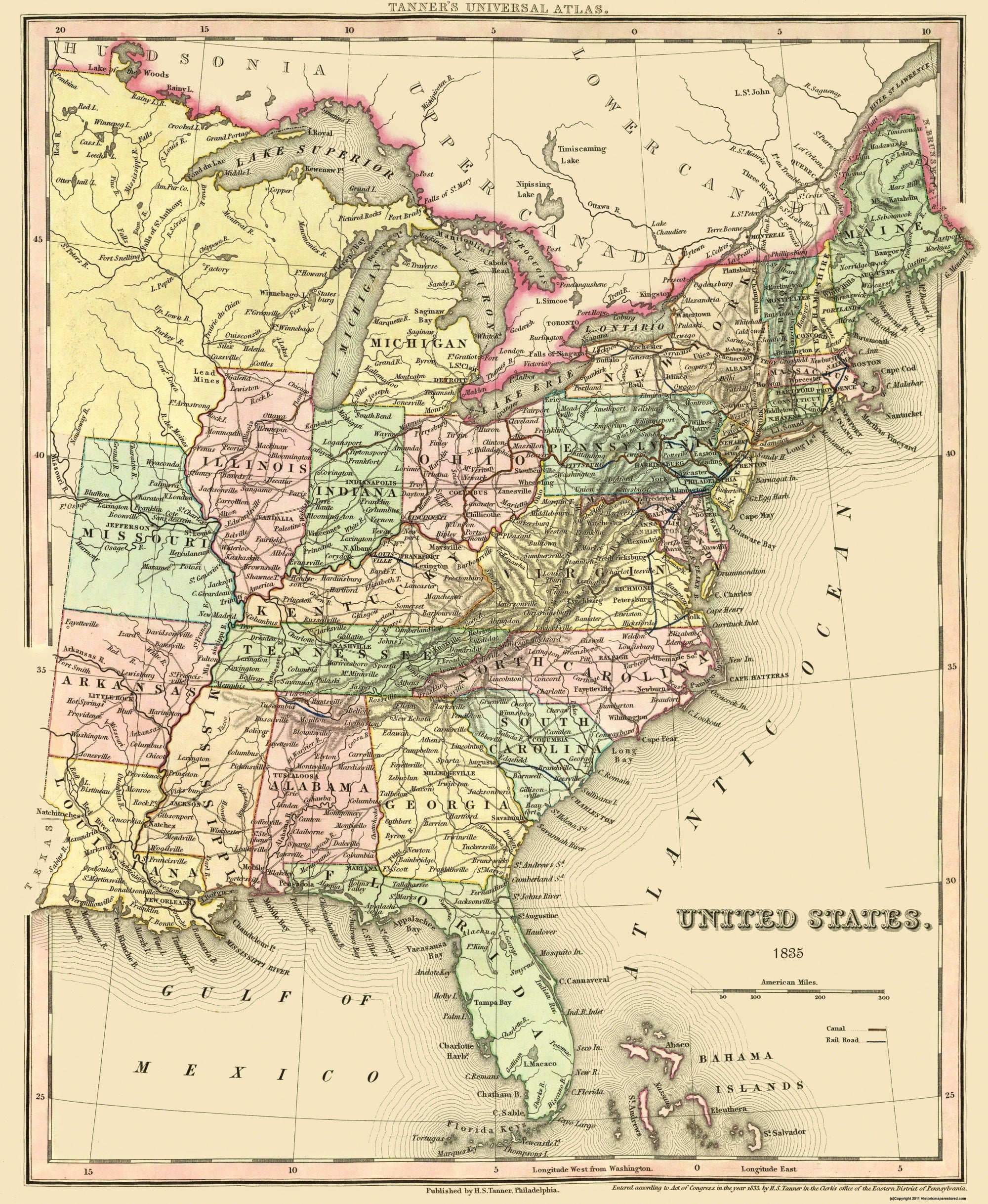Historic State Map - United States Eastern - Tanner 1835 - Vintage Wall ...