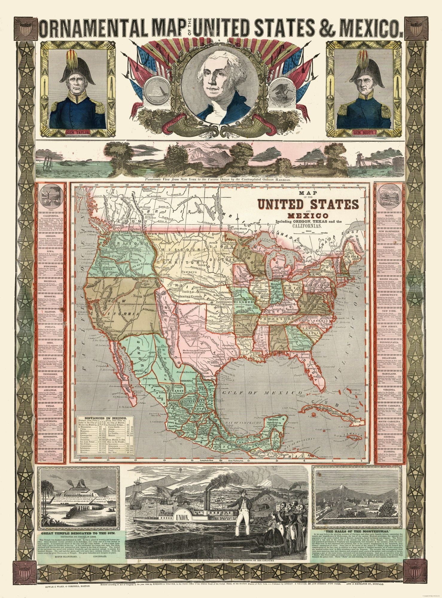 Historic State Map - United States - Mexico - Thayer 1868 - 23 x 31.13 ...