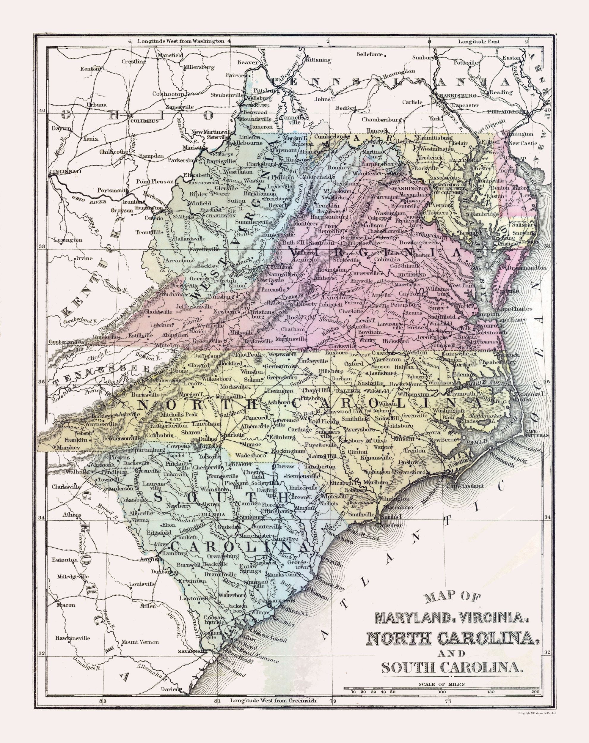 Historic State Map - United States South Eastern - Mitchell 1877 - 23 x ...