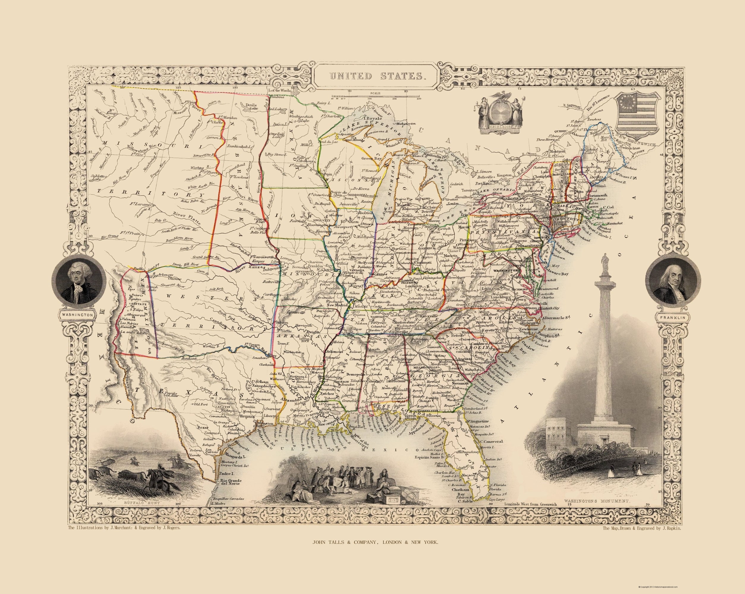 Historic State Map - United States - Tallis 1851 - 23 x 28.83 - Vintage ...