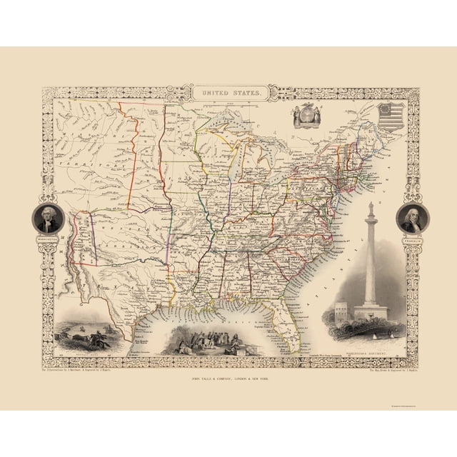 Historic State Map - United States - Tallis 1851 - 23 x 28.83 - Vintage ...