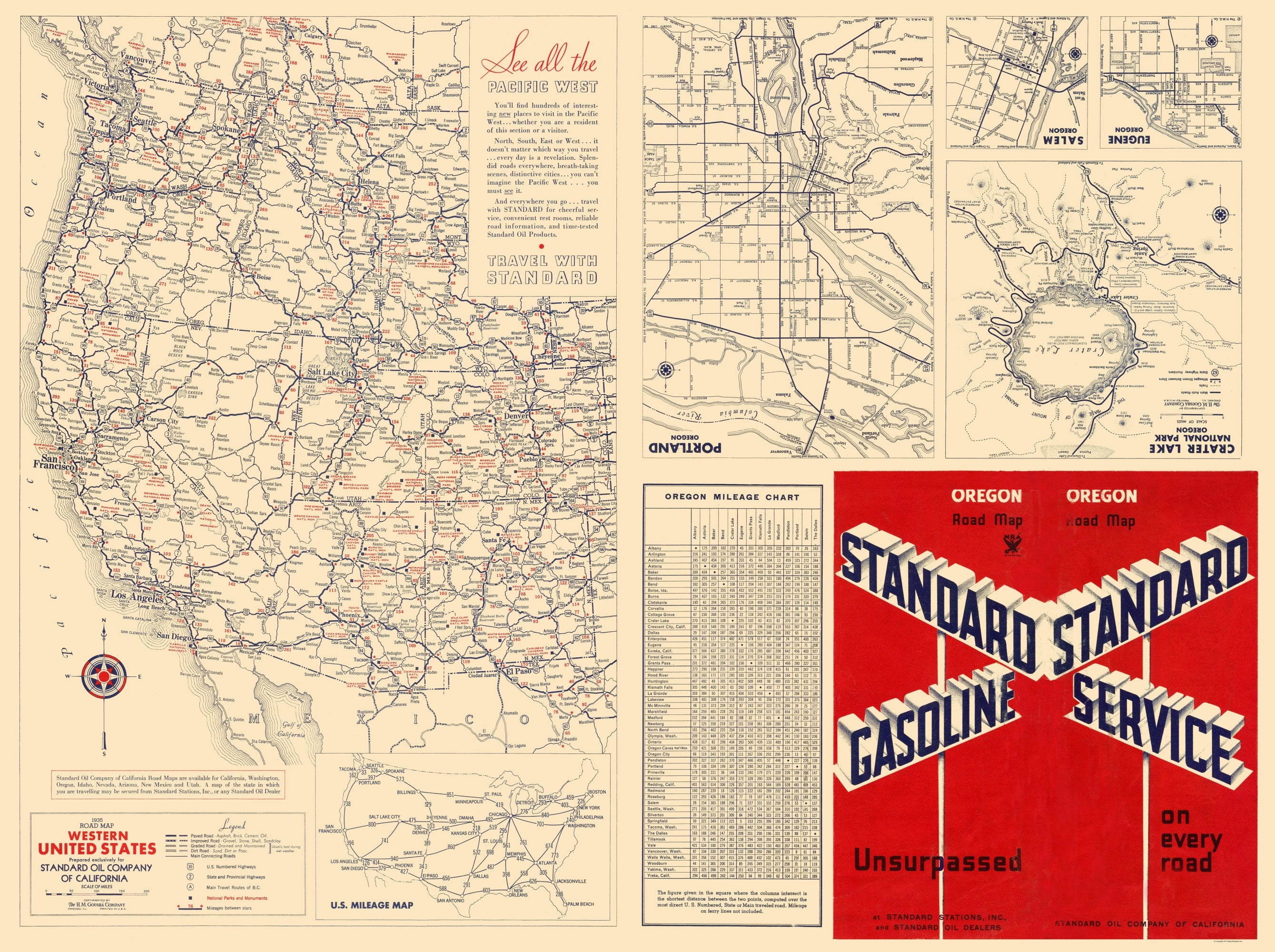 Historic State Map - United States Western - Gousha 1935 - 23 x 30.81 ...