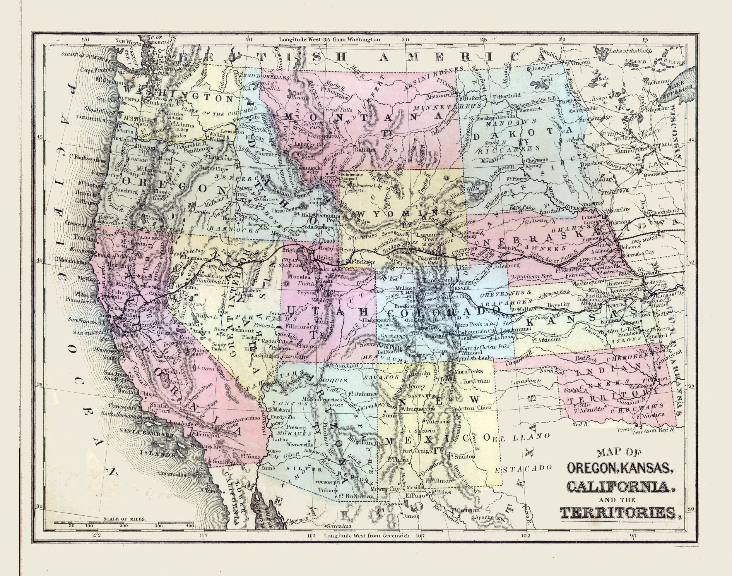 Historic State Map - United States Western - Mitchell 1877 - 29.21 x 23 ...