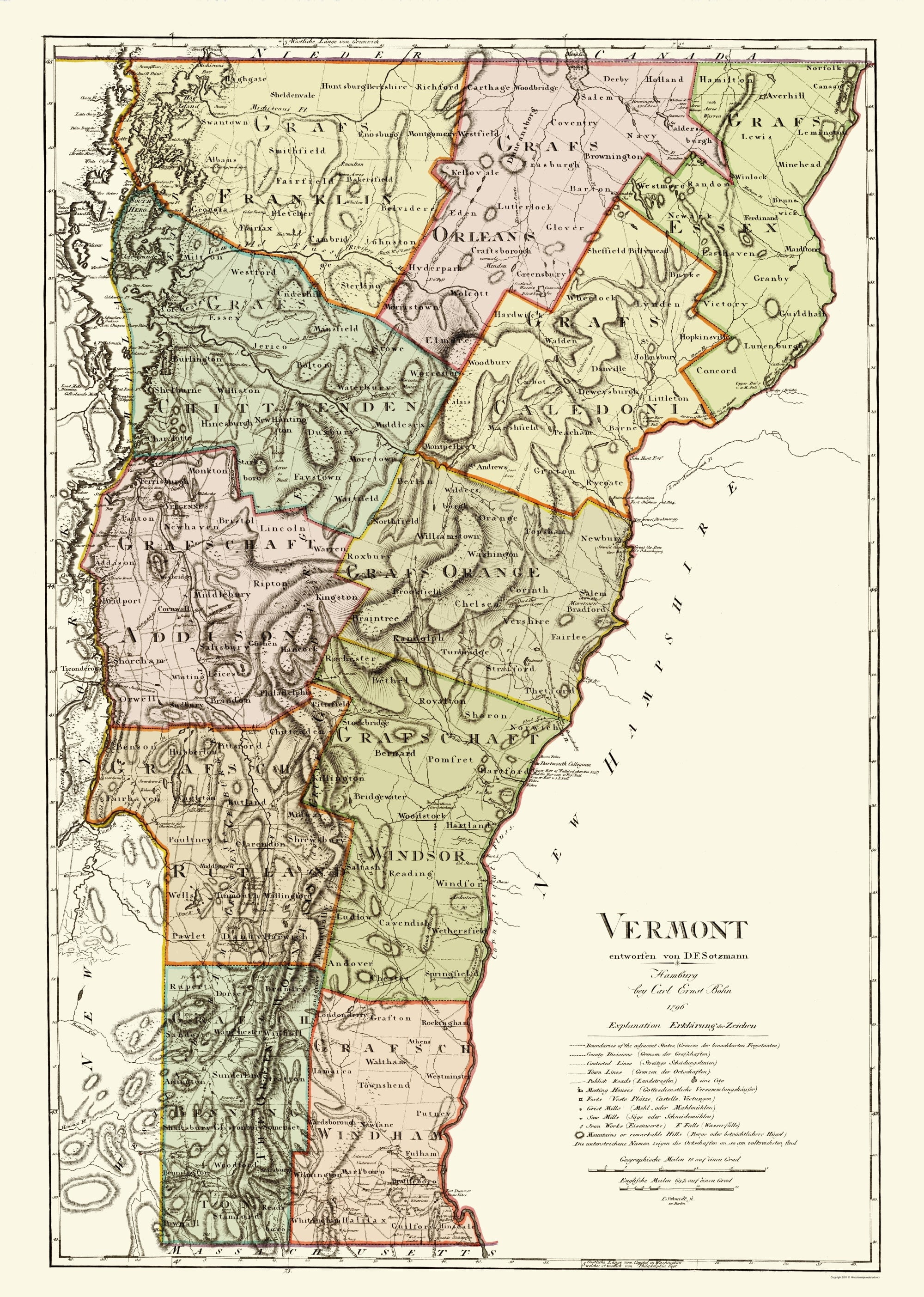 Historic State Map - Vermont - Bohn 1796 - 23 x 32.28 - Vintage Wall ...