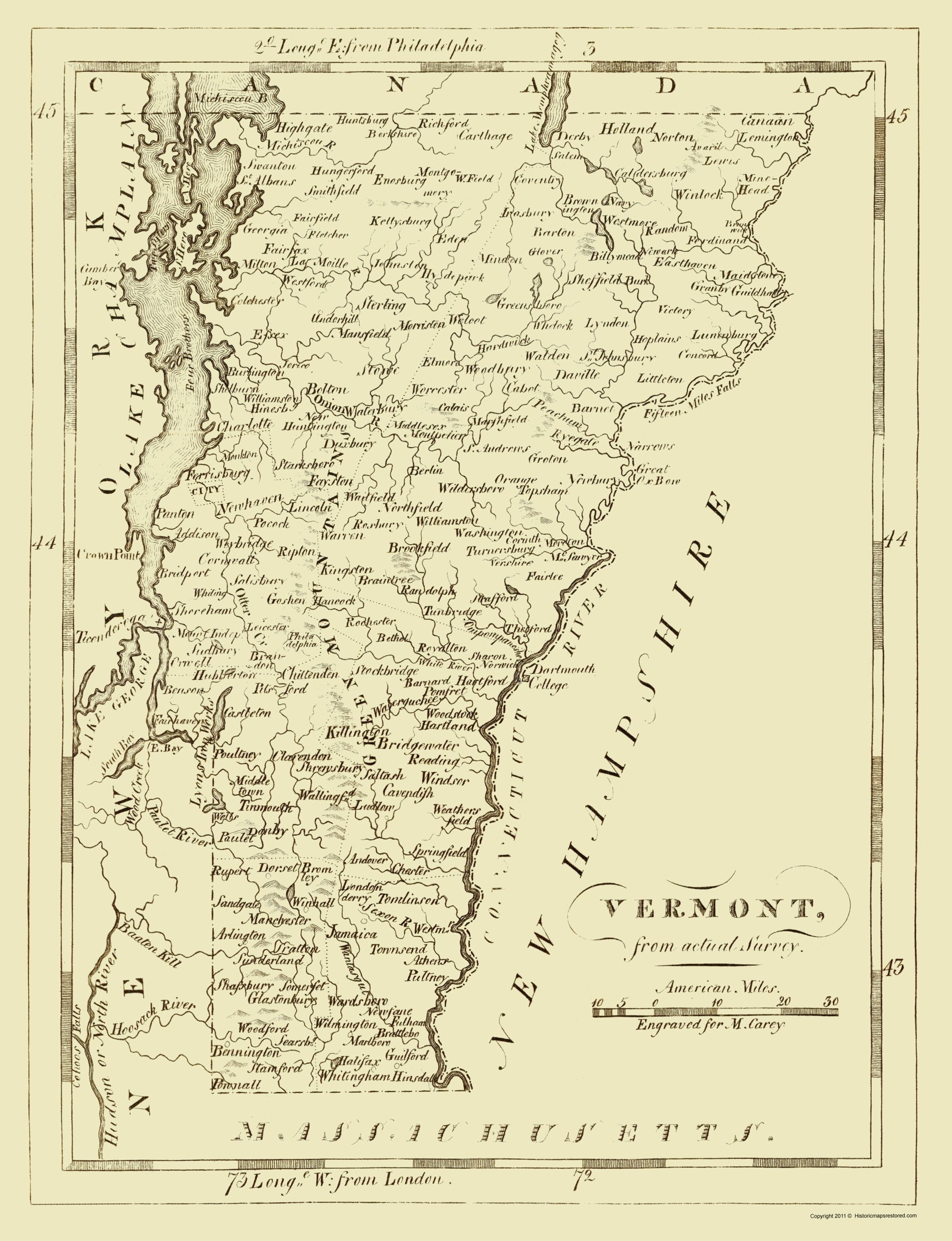 Historic State Map - Vermont - Carey 1796 - Vintage Wall Art - Walmart.com