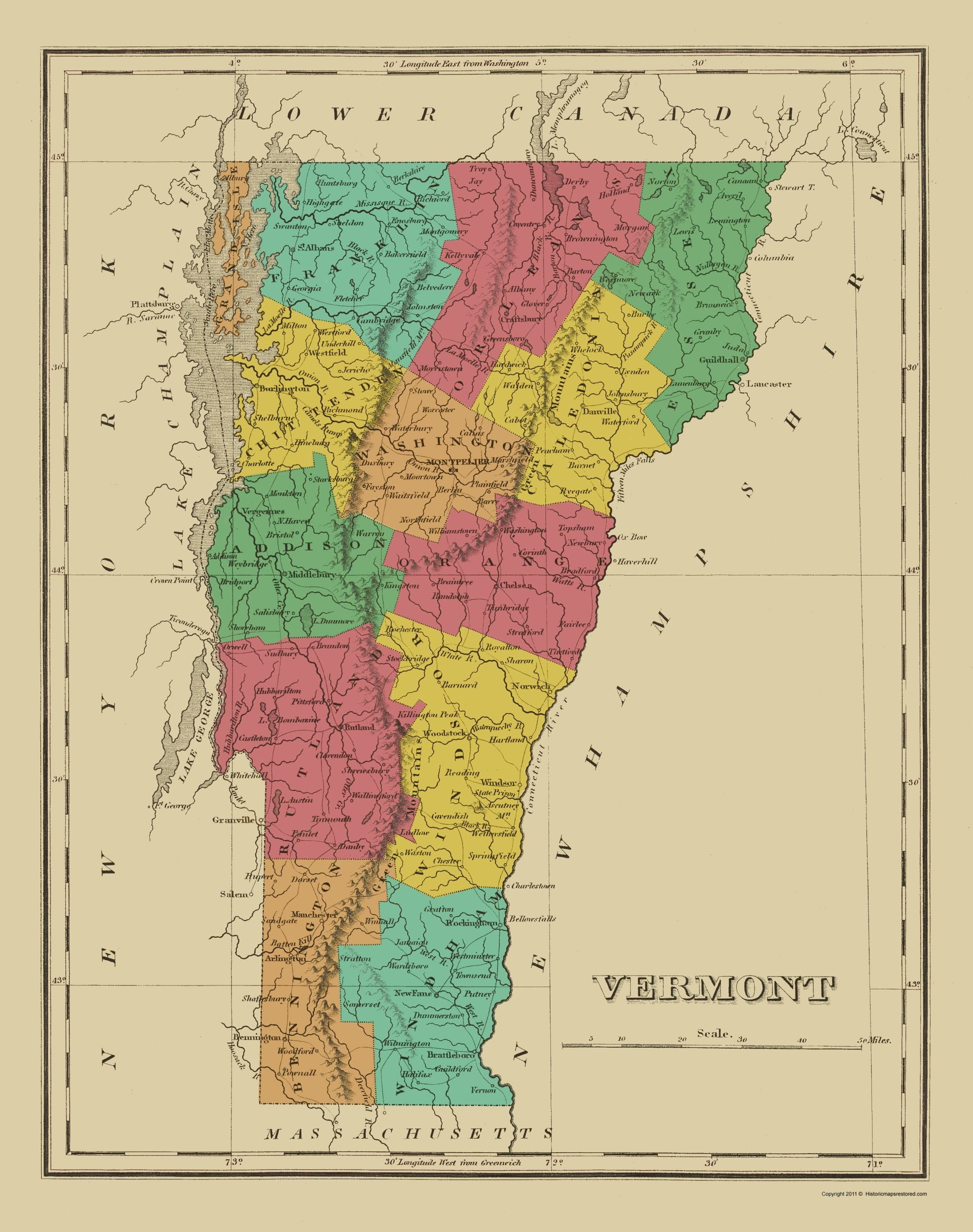 Historic State Map - Vermont - Finley 1831 - 23 x 29.15 - Vintage Wall ...