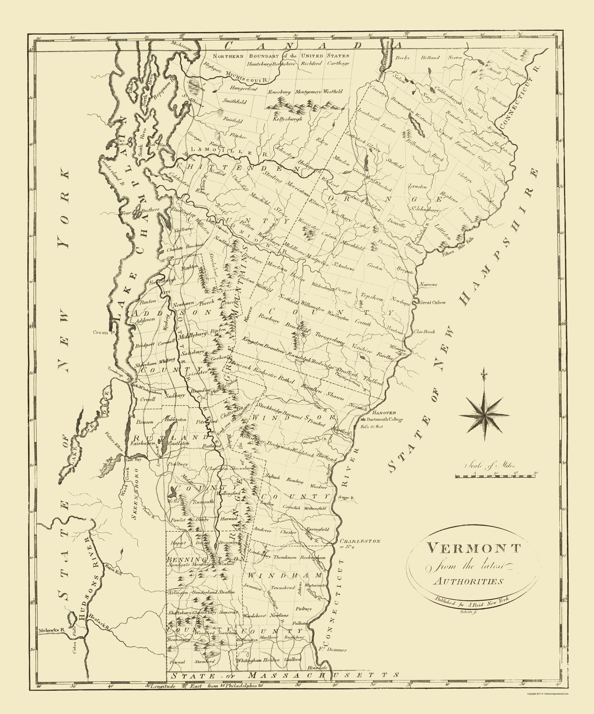 Historic State Map - Vermont - Reid 1796 - 23 x 27.65 - Vintage Wall ...
