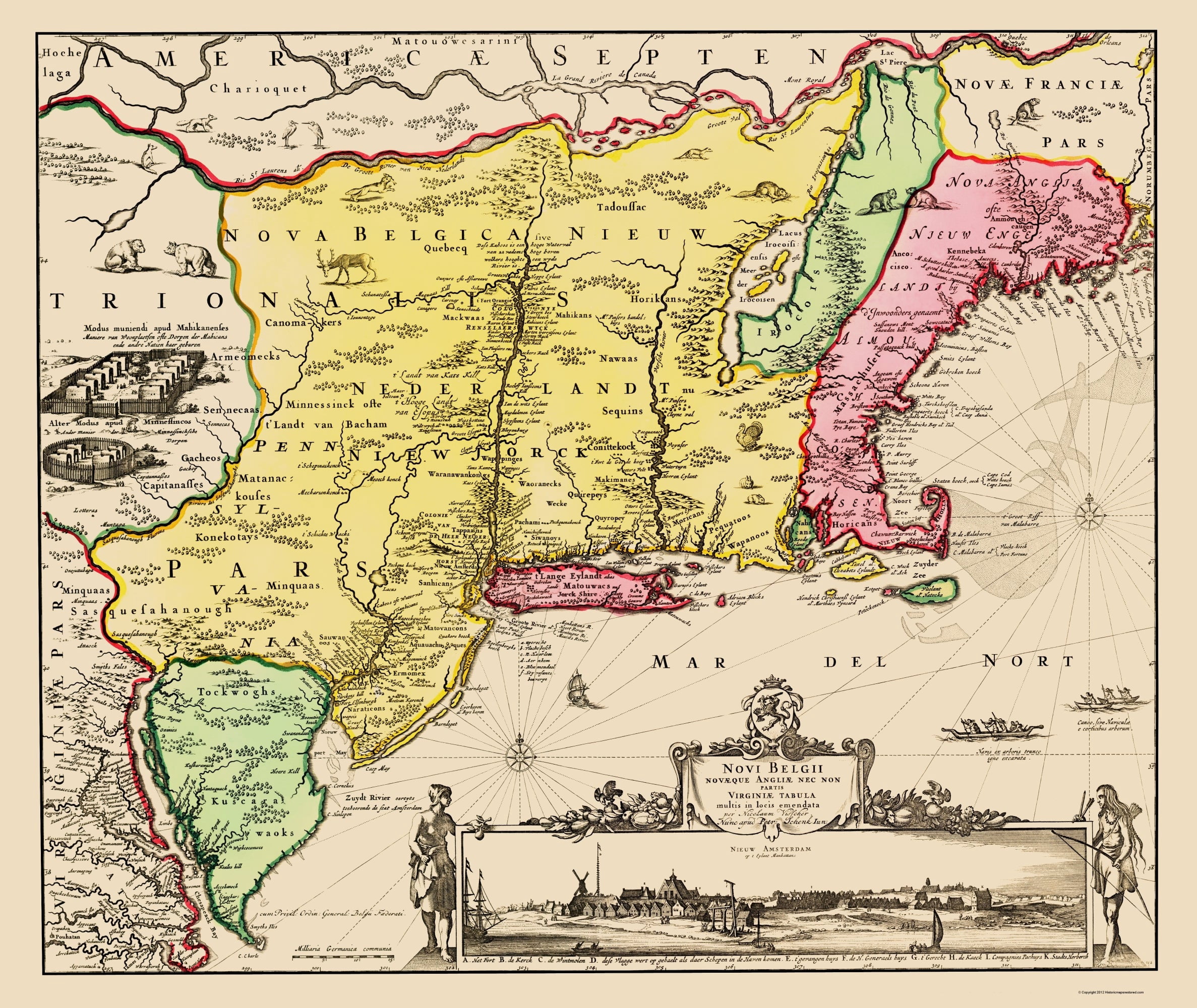 Historic State Map - Virginia Maine New England - Visscher 1685 - 23 x ...