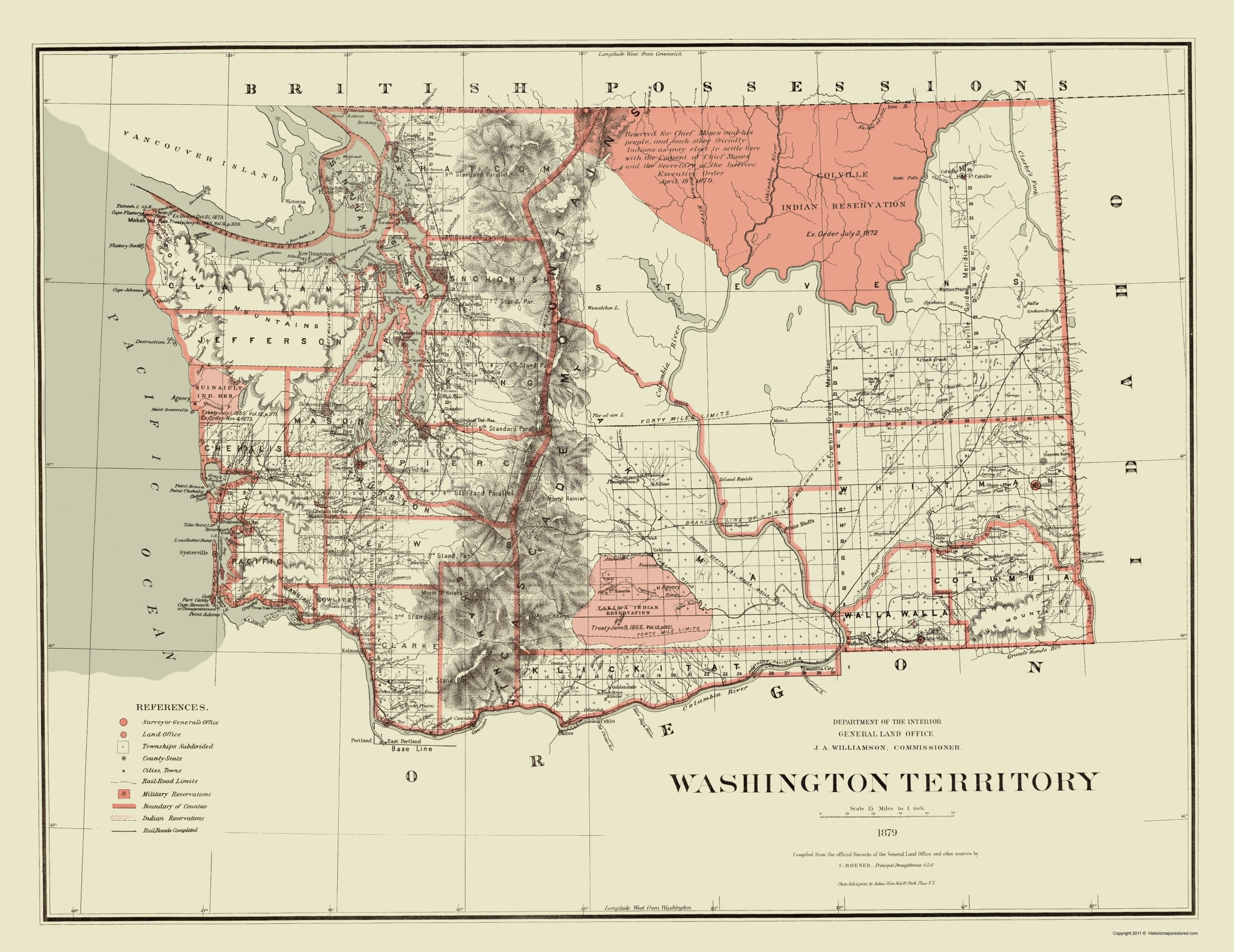 Historic State Map - Washington - Williamson 1879 - 23 x 29.78 ...